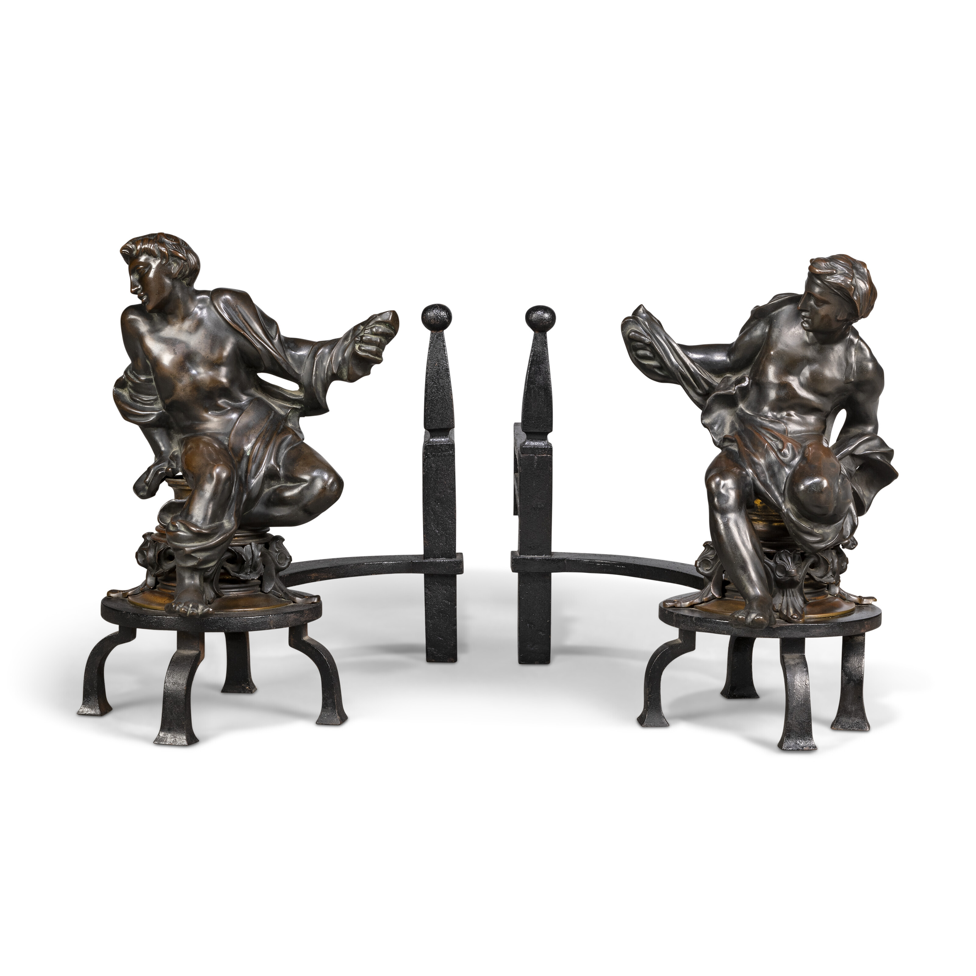 A PAIR OF VICTORIAN PATINATED-BRONZE ANDIRONS, MID-19TH CENTURY ...