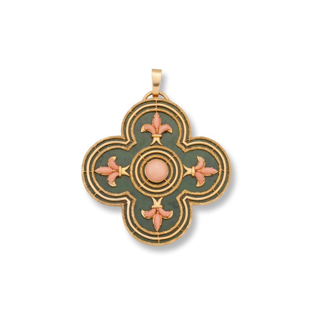 GARRARD & CO NEPHRITE AND CORAL PENDANT | Christie's