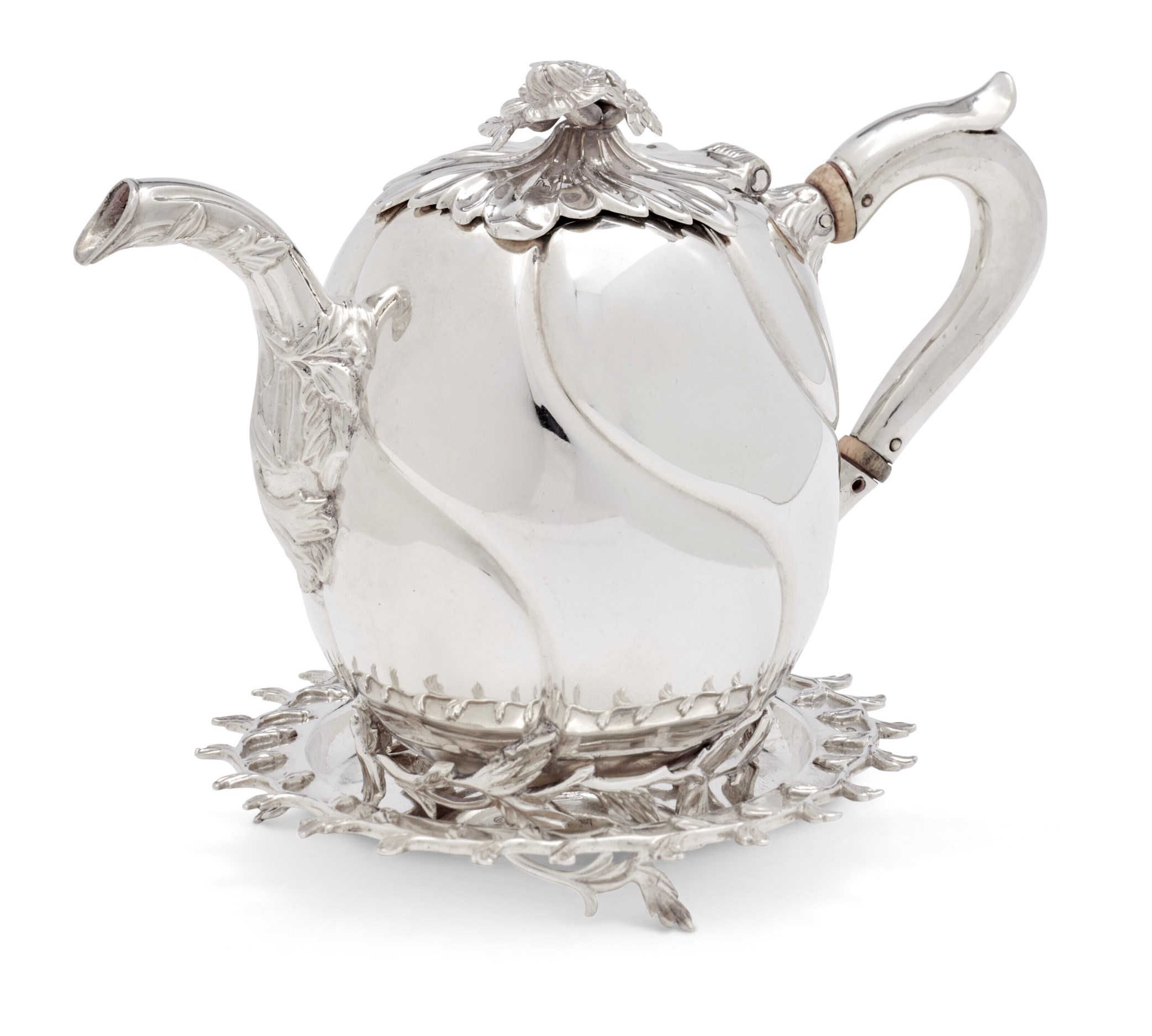 A DUTCH SILVER TEAPOT AND STAND, MARK OF GERRIT BRESSER, UTRECHT, 1776 ...