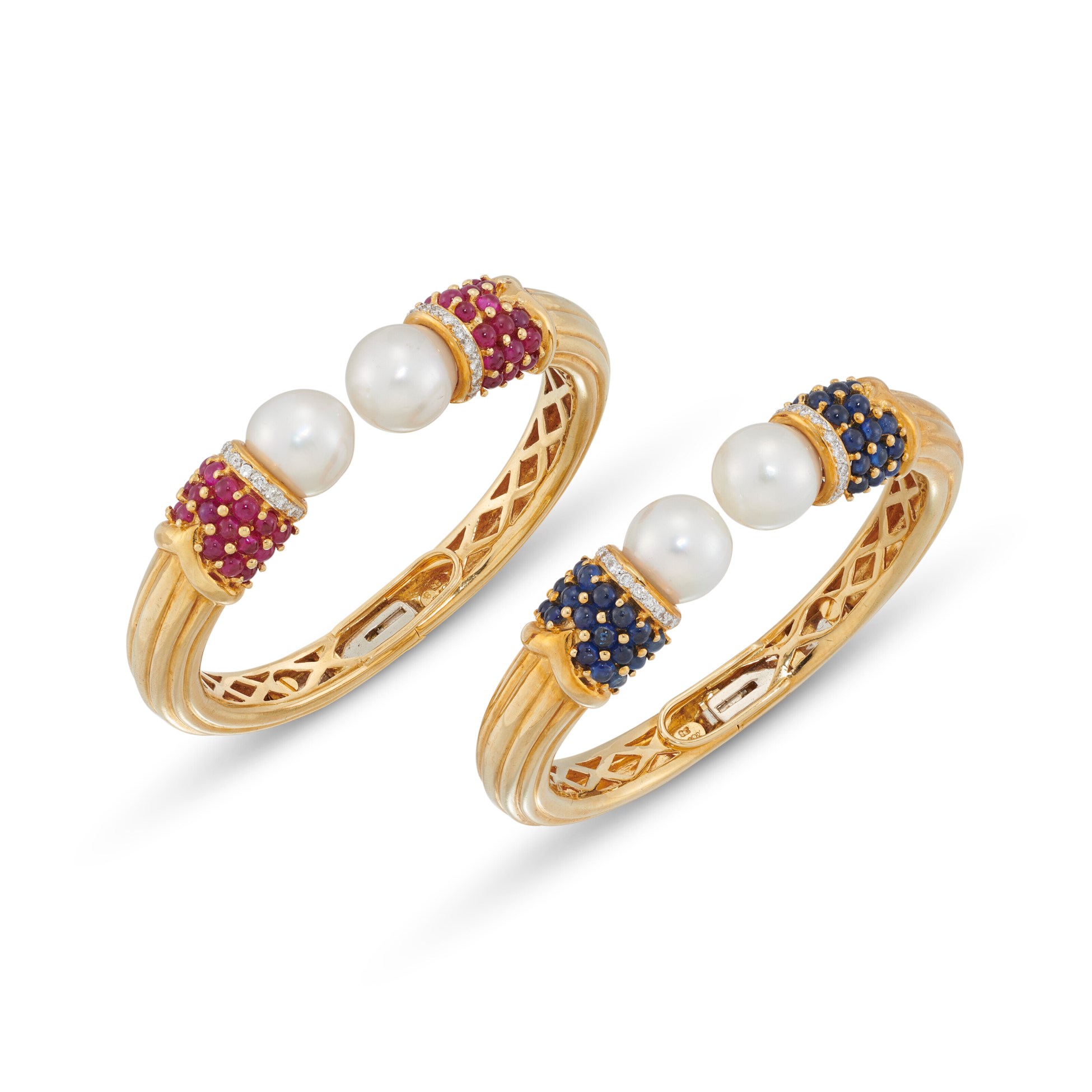 PAIR OF CULTURED PEARL AND GEM SET BANGLES | Christie's