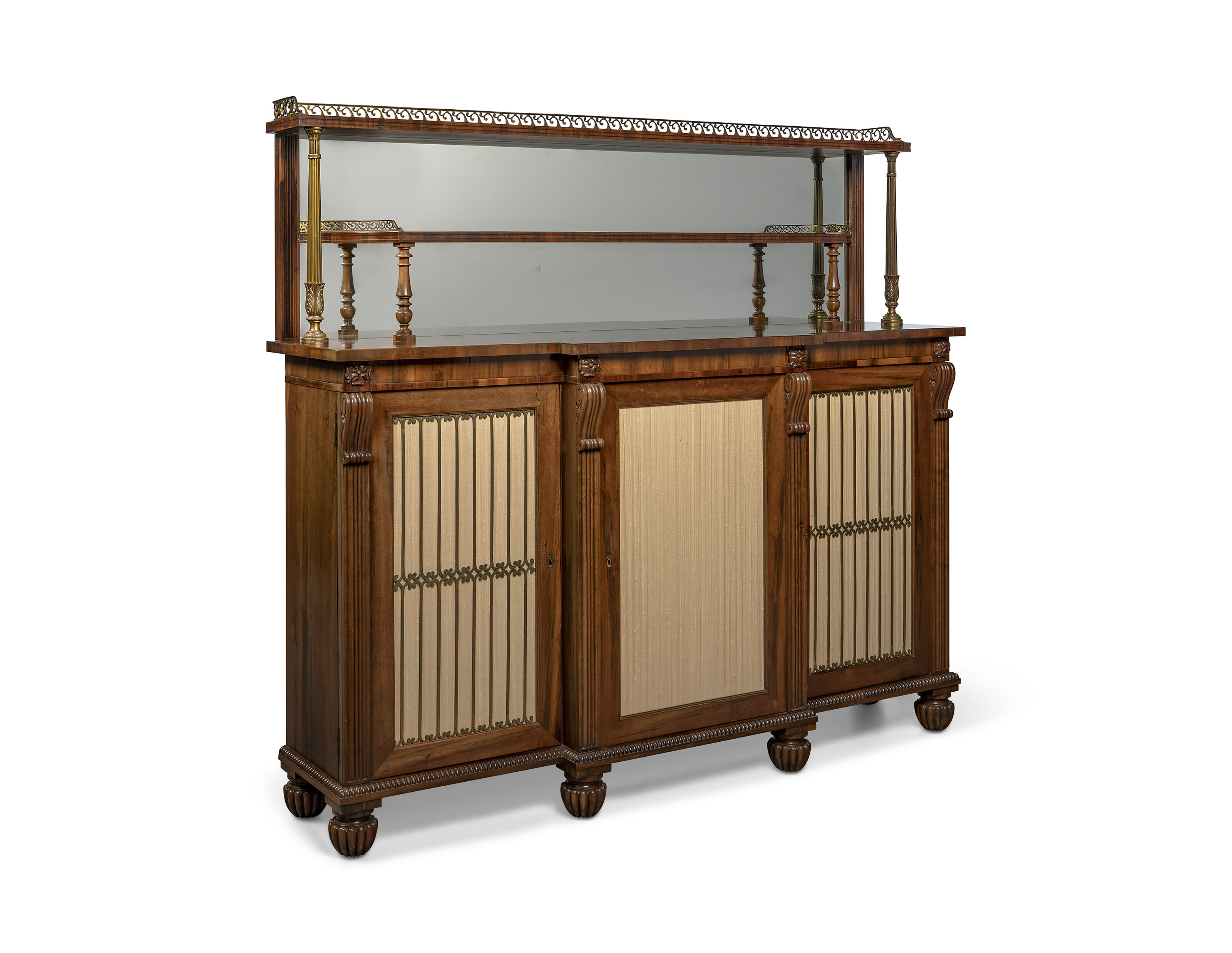 A GEORGE IV GONCALO ALVES BREAKFRONT SIDE CABINET, ATTRIBUTED TO ...