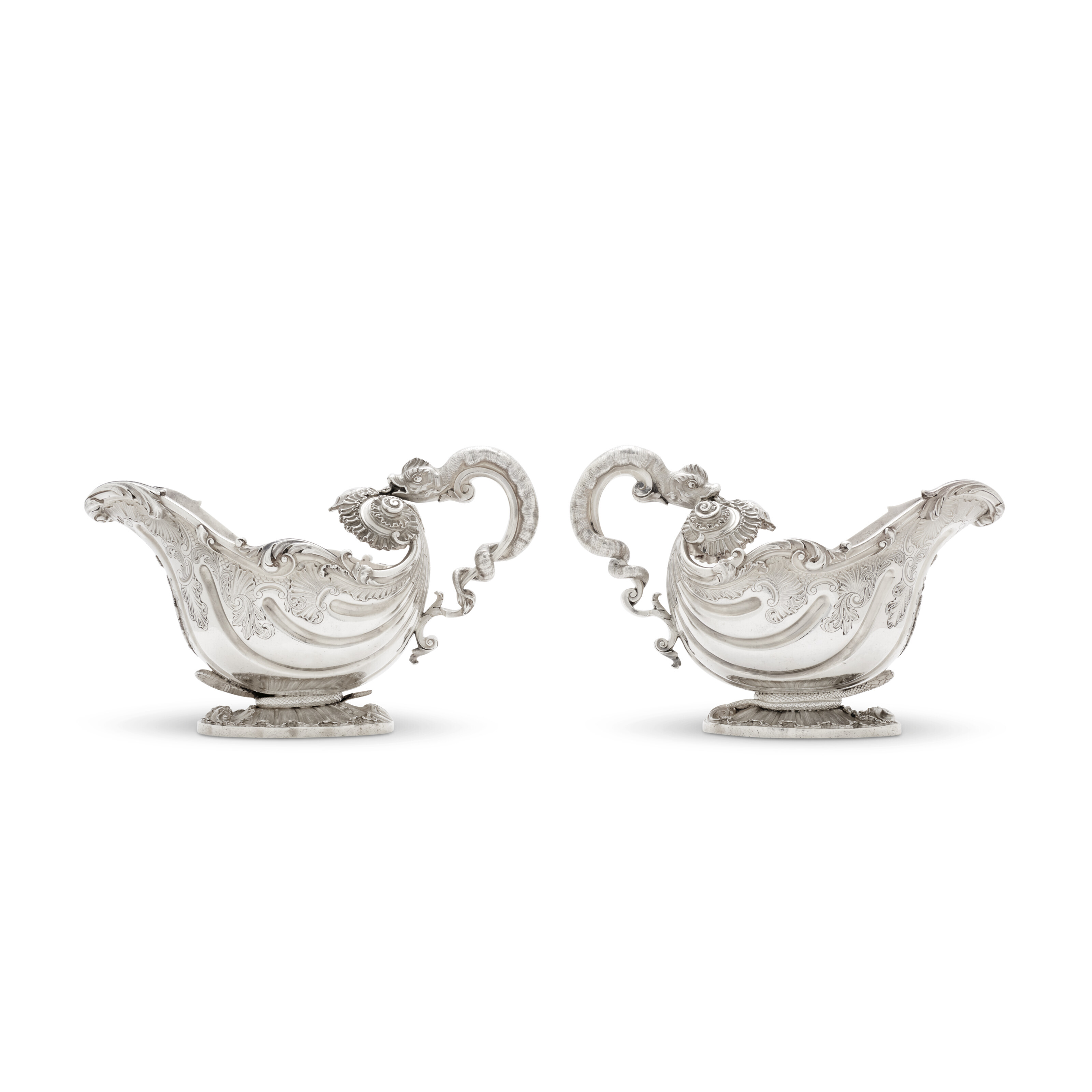 A PAIR OF GEORGE IV SILVER SAUCEBOATS, MARK OF PAUL STORR, LONDON, 1823 ...
