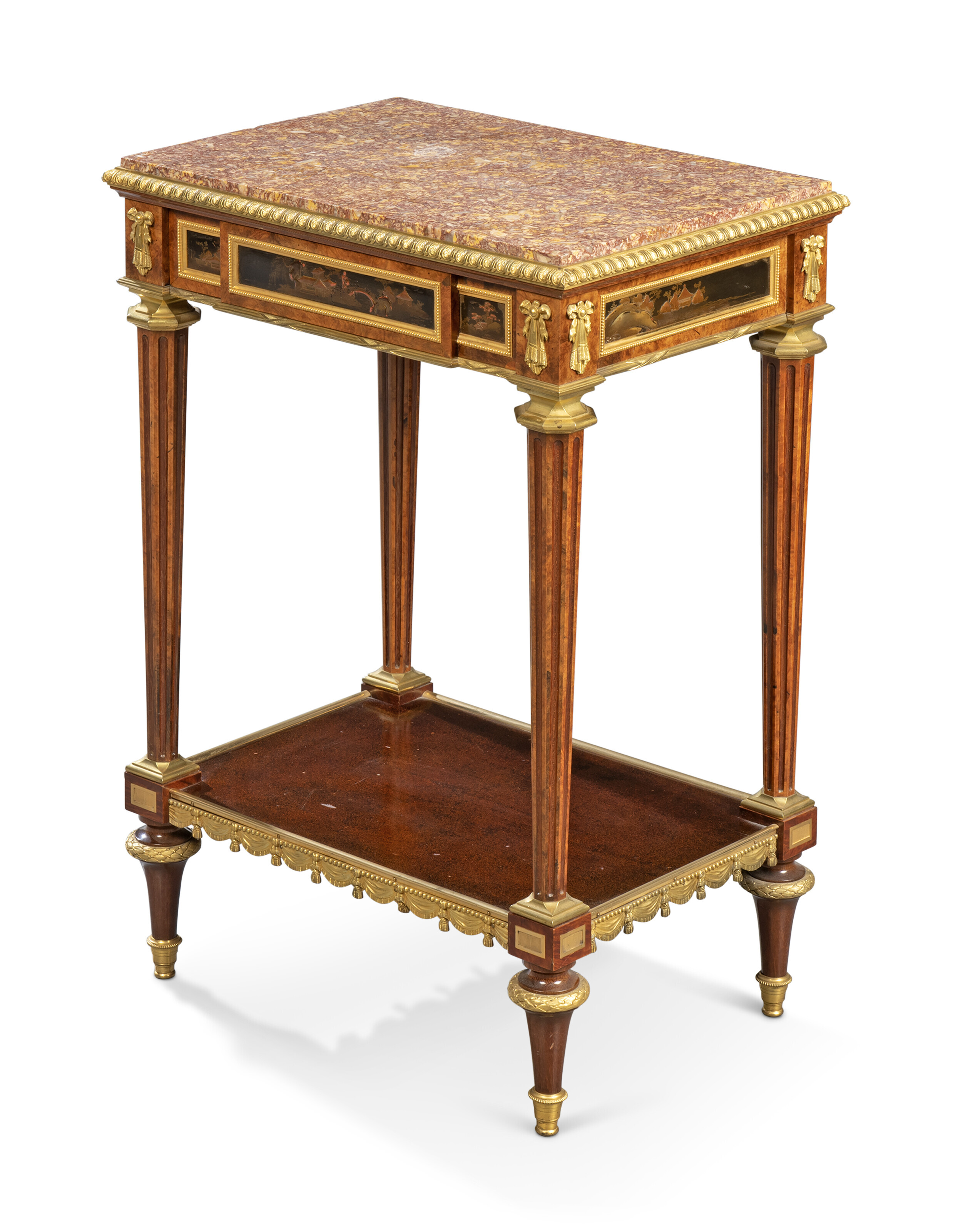 A FRENCH ORMOLU-MOUNTED AMBOYNA AND JAPANESE LACQUER OCCASIONAL TABLE ...