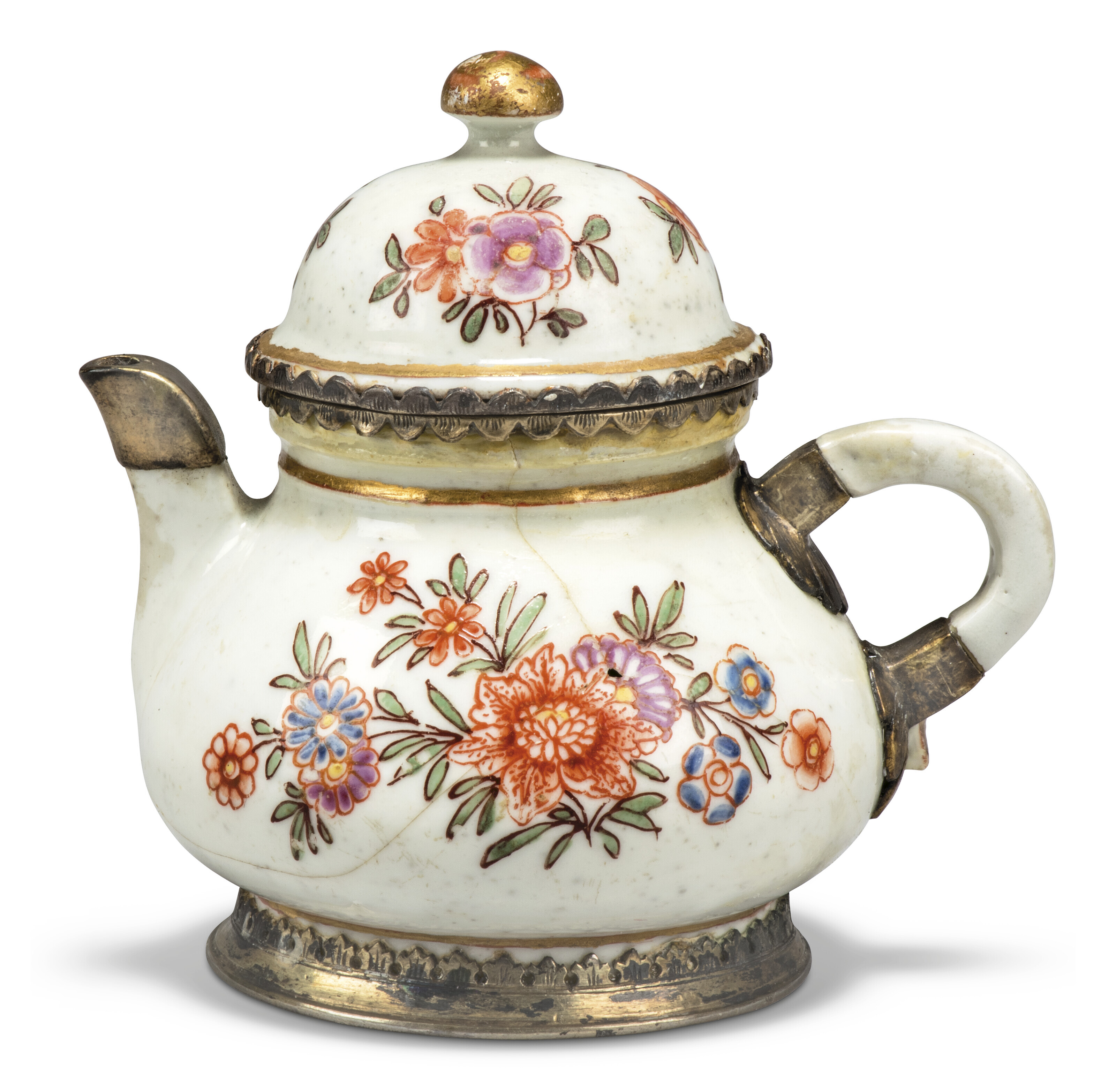A SILVER-GILT-MOUNTED VIENNA (DU PAQUIER) PORCELAIN MINIATURE TEAPOT ...
