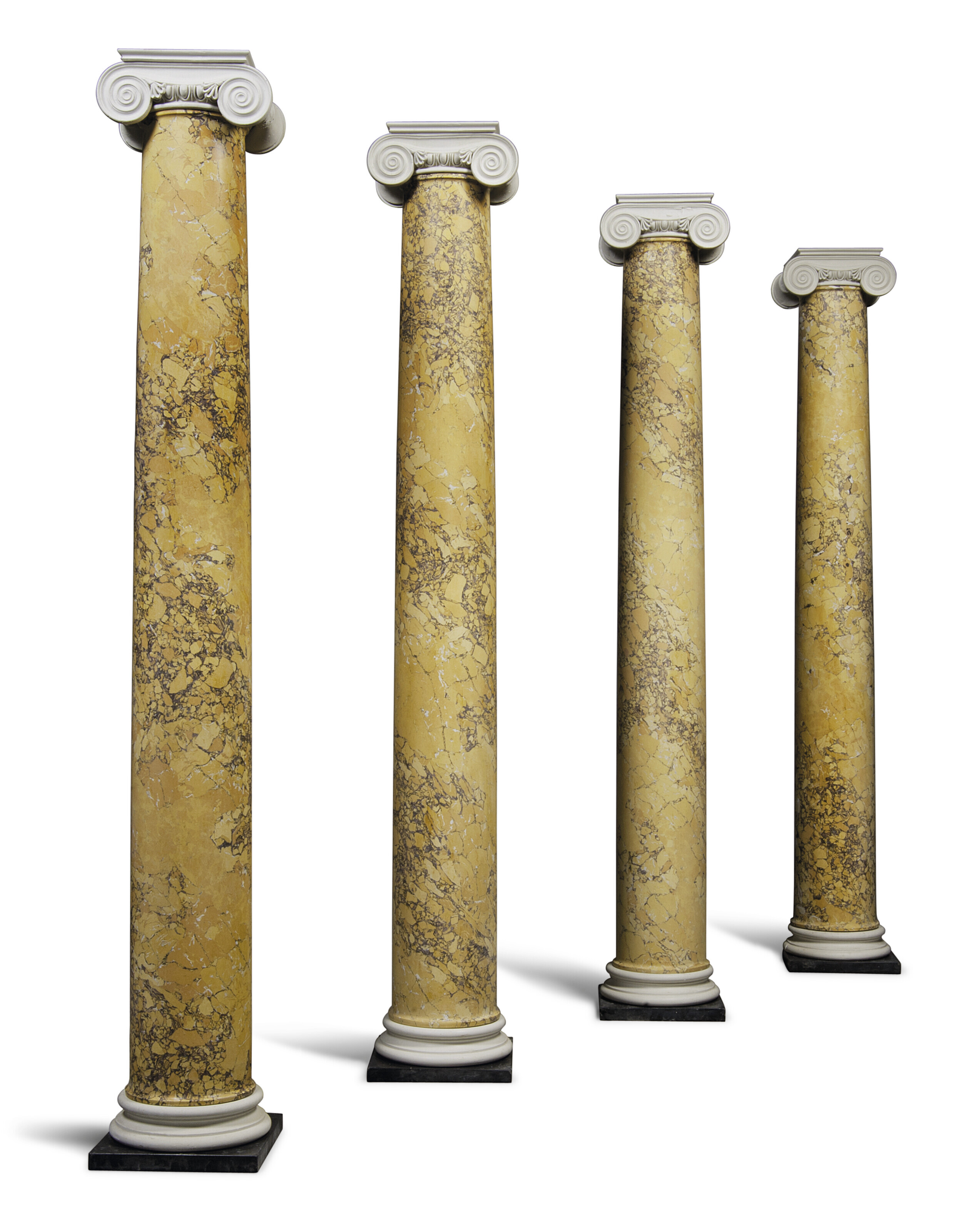 A SET OF FOUR REGENCY SCAGLIOLA 'SIENA MARBLE' IONIC COLUMNS, CIRCA ...