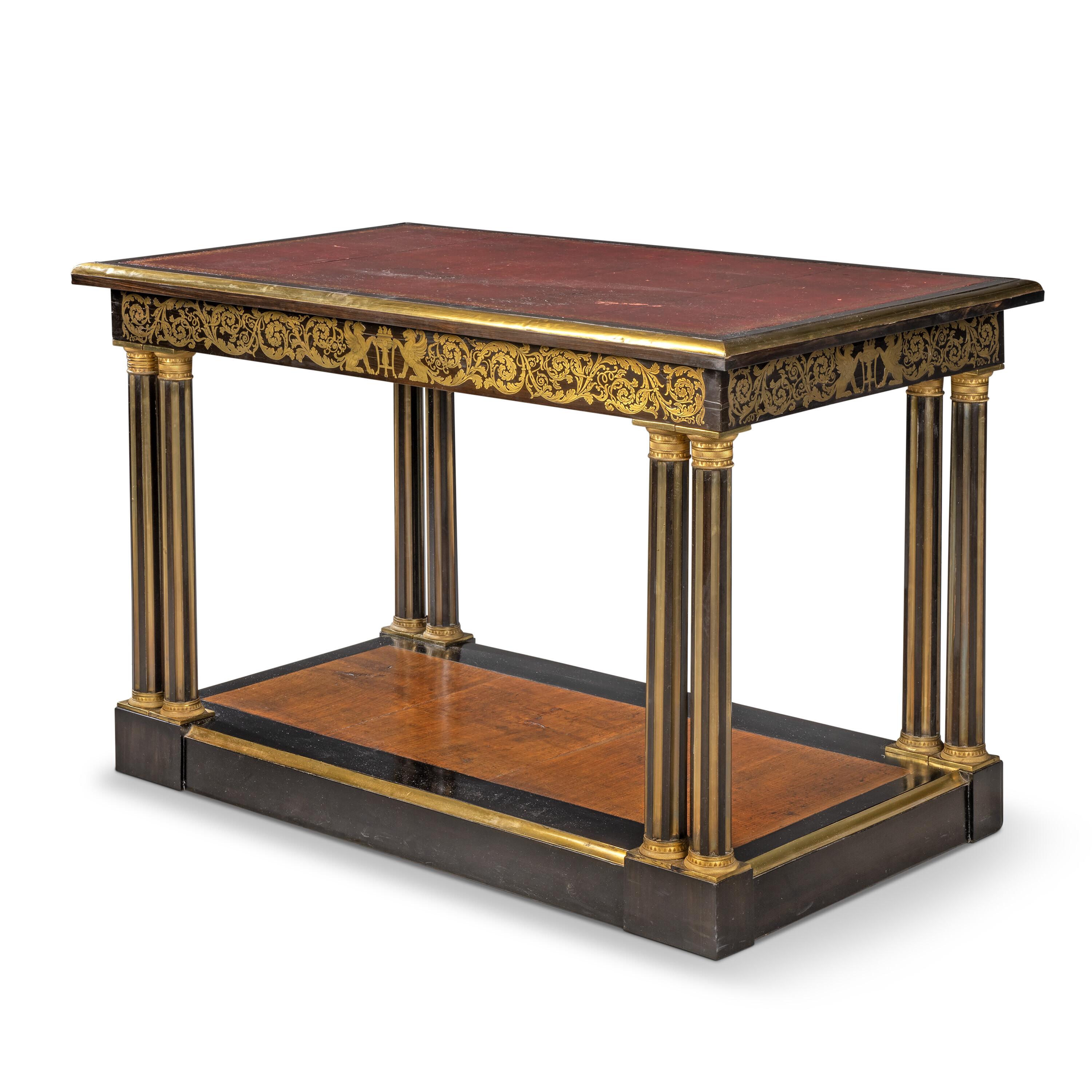 A GEORGE IV BRASS INLAID, PARCEL-GILT, OAK, EBONY AND EBONISED LIBRARY ...
