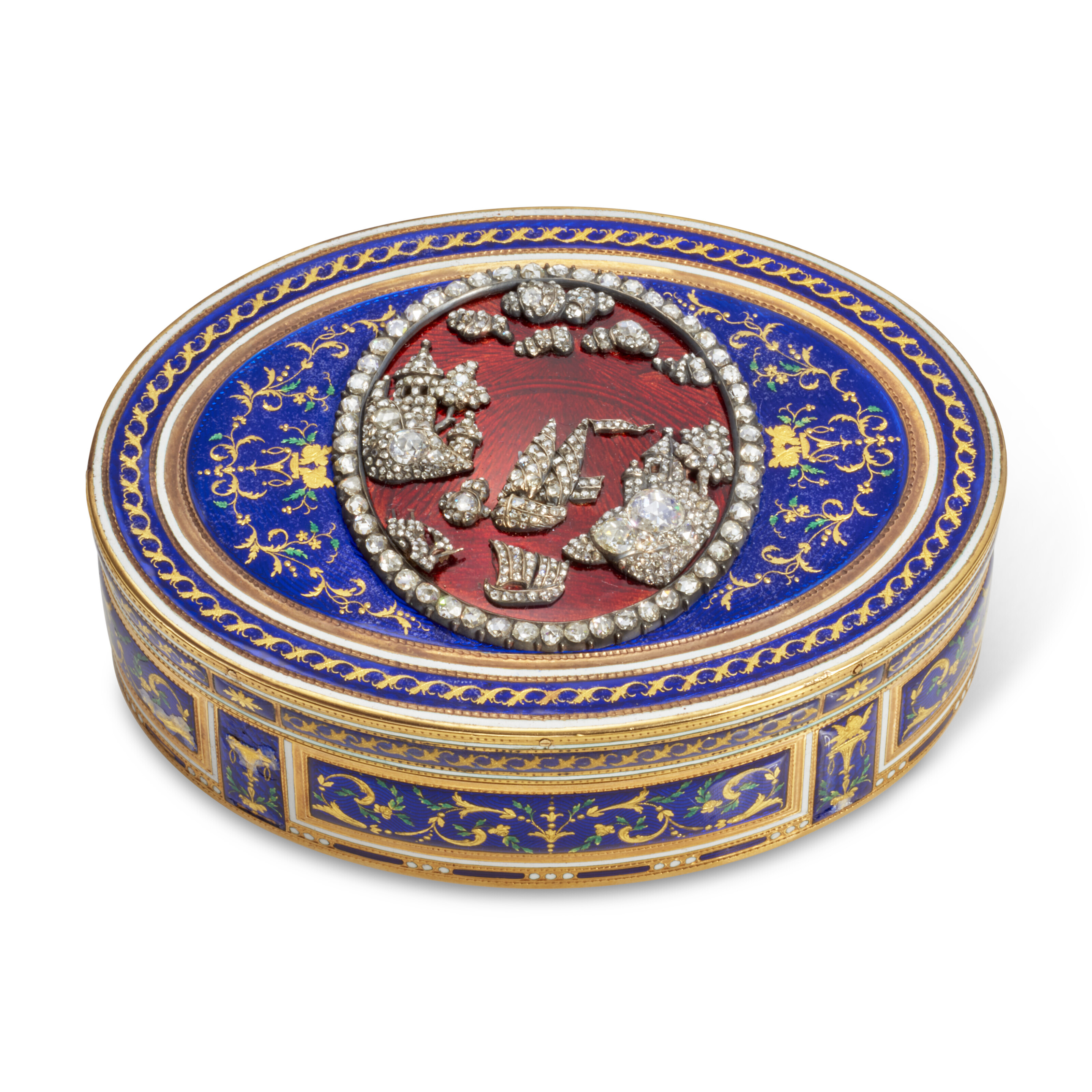 A LOUIS XVI JEWELLED ENAMELLED GOLD SNUFF-BOX, BY JOSEPH-ETIENNE BLERZY (FL. 1768-1806), MARKED ...