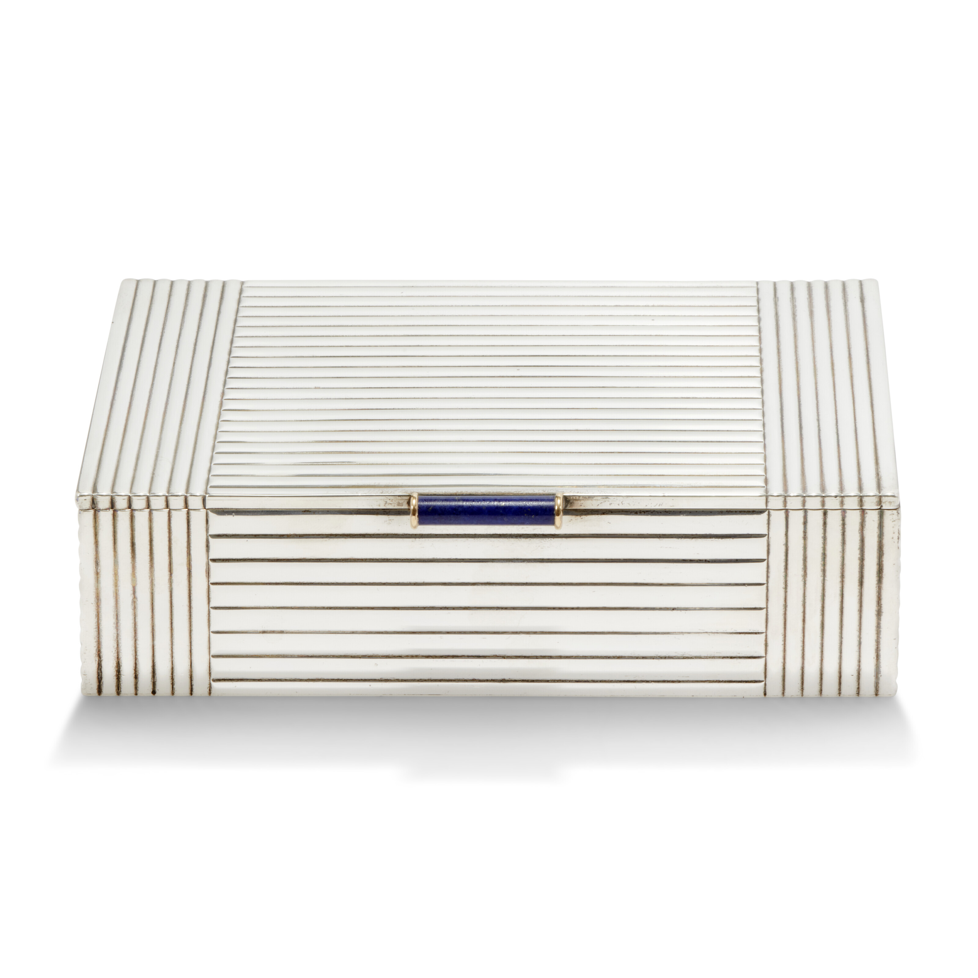 A FRENCH SILVER AND LAPIS LAZULI CIGARETTE BOX, IMPORT MARK OF JACQUES ...