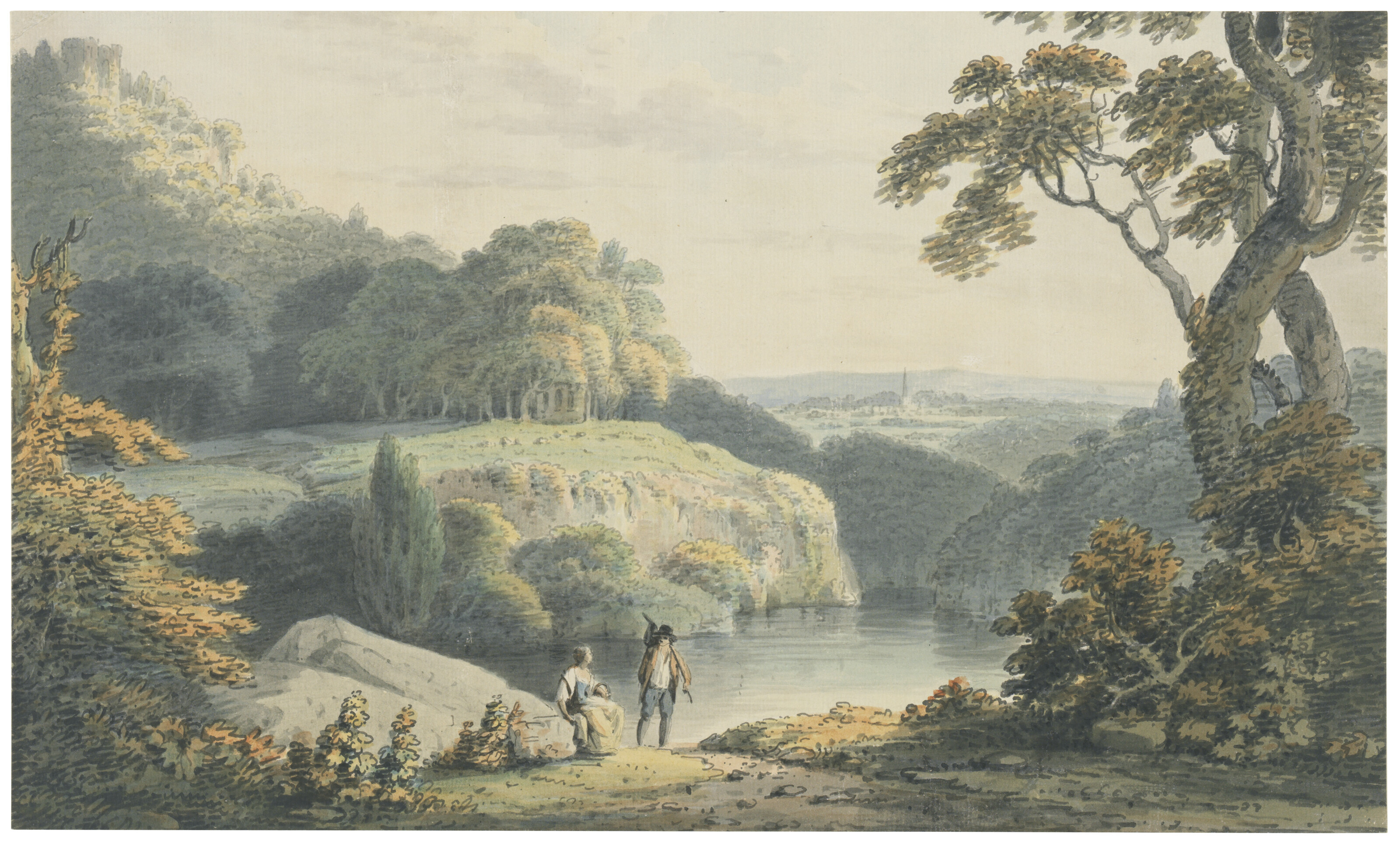 FRANCIS NICHOLSON, O.W.S. (1753-1844), A castle above steep river banks ...