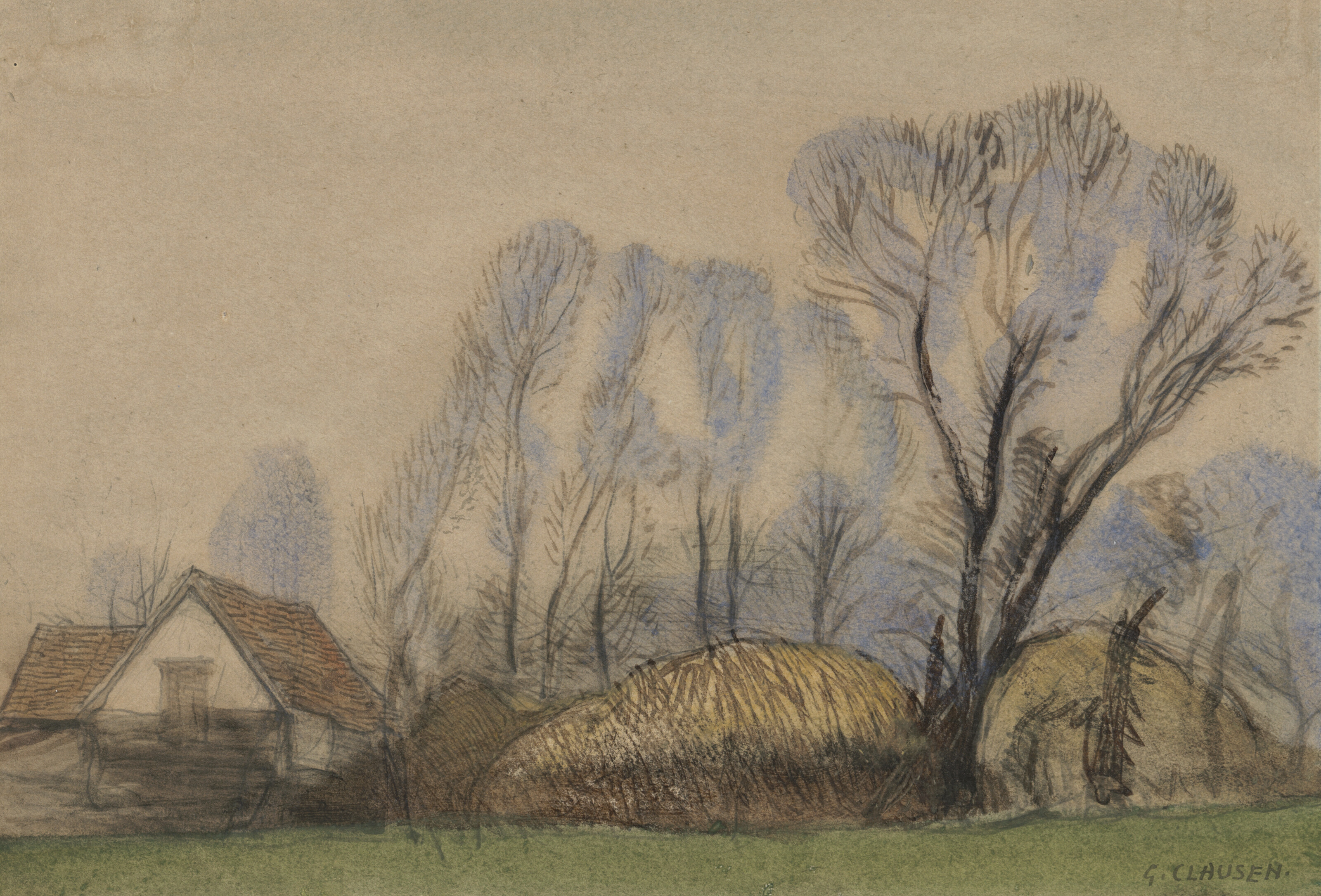 SIR GEORGE CLAUSEN, R.A., R.W.S. (LONDON 1852-1944 NEWBURY), A farm in ...