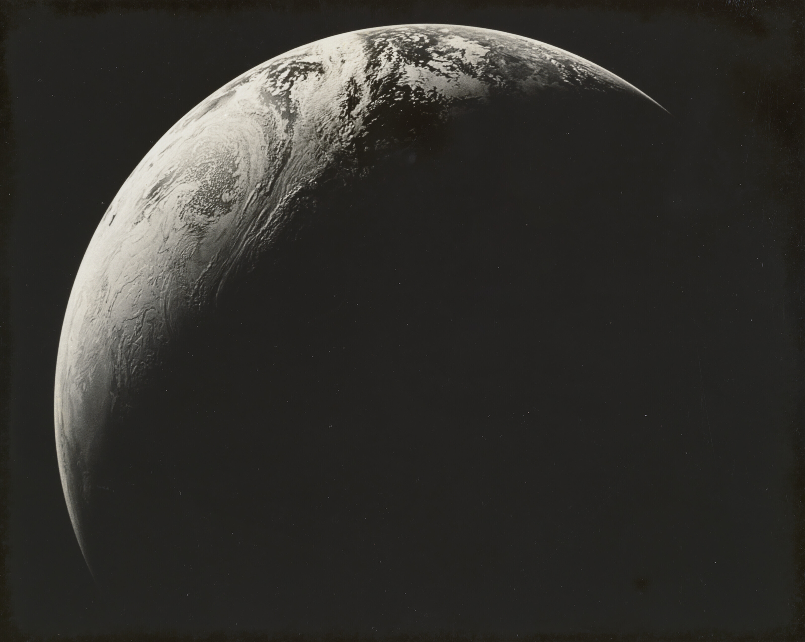 FULL CRESCENT EARTH FROM HIGH APOGEE, NOVEMBER 9, 1967, NASA [CAMERA ON ...