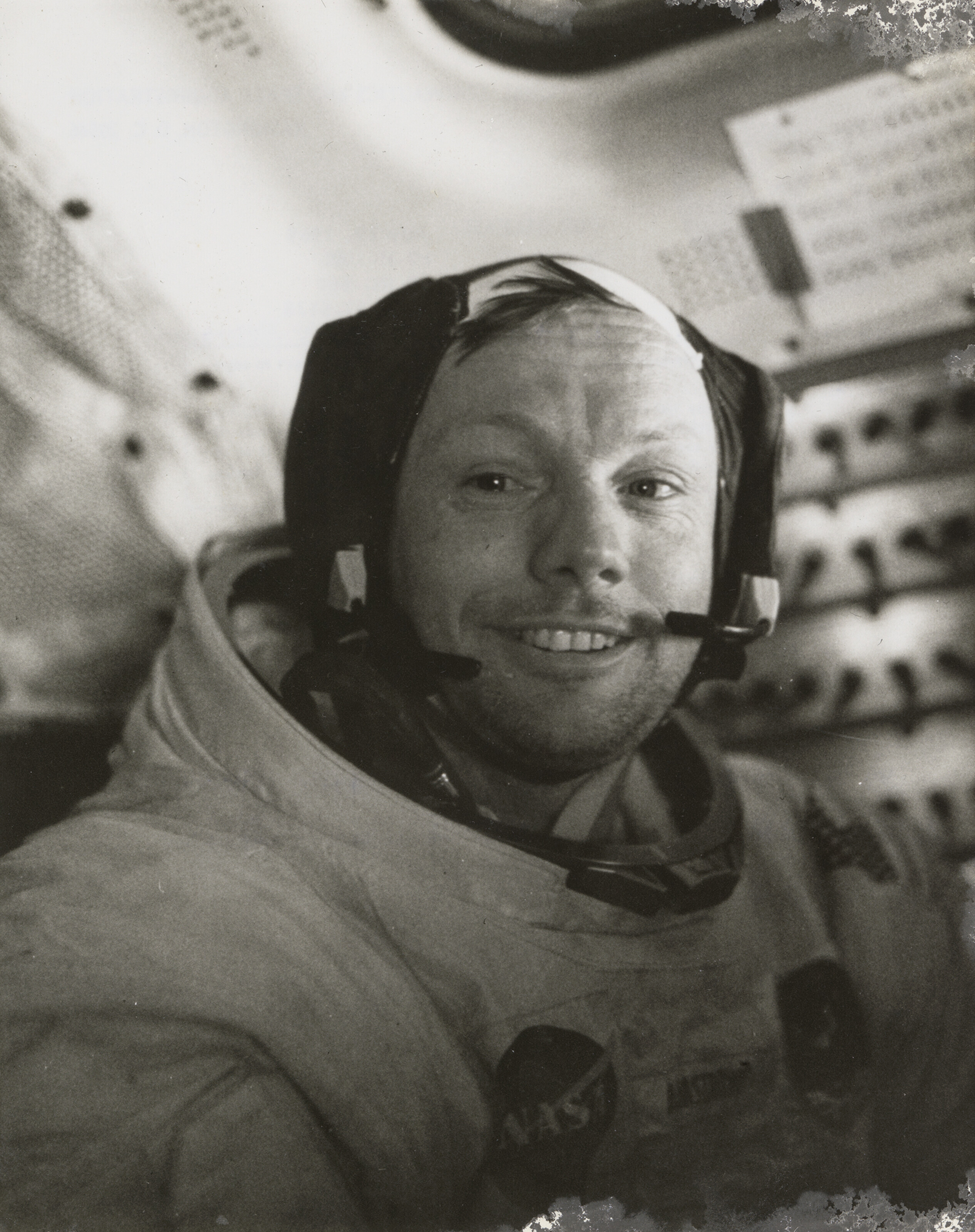 PORTRAIT OF NEIL ARMSTRONG BACK IN THE LM AFTER THE HISTORIC MOONWALK ...