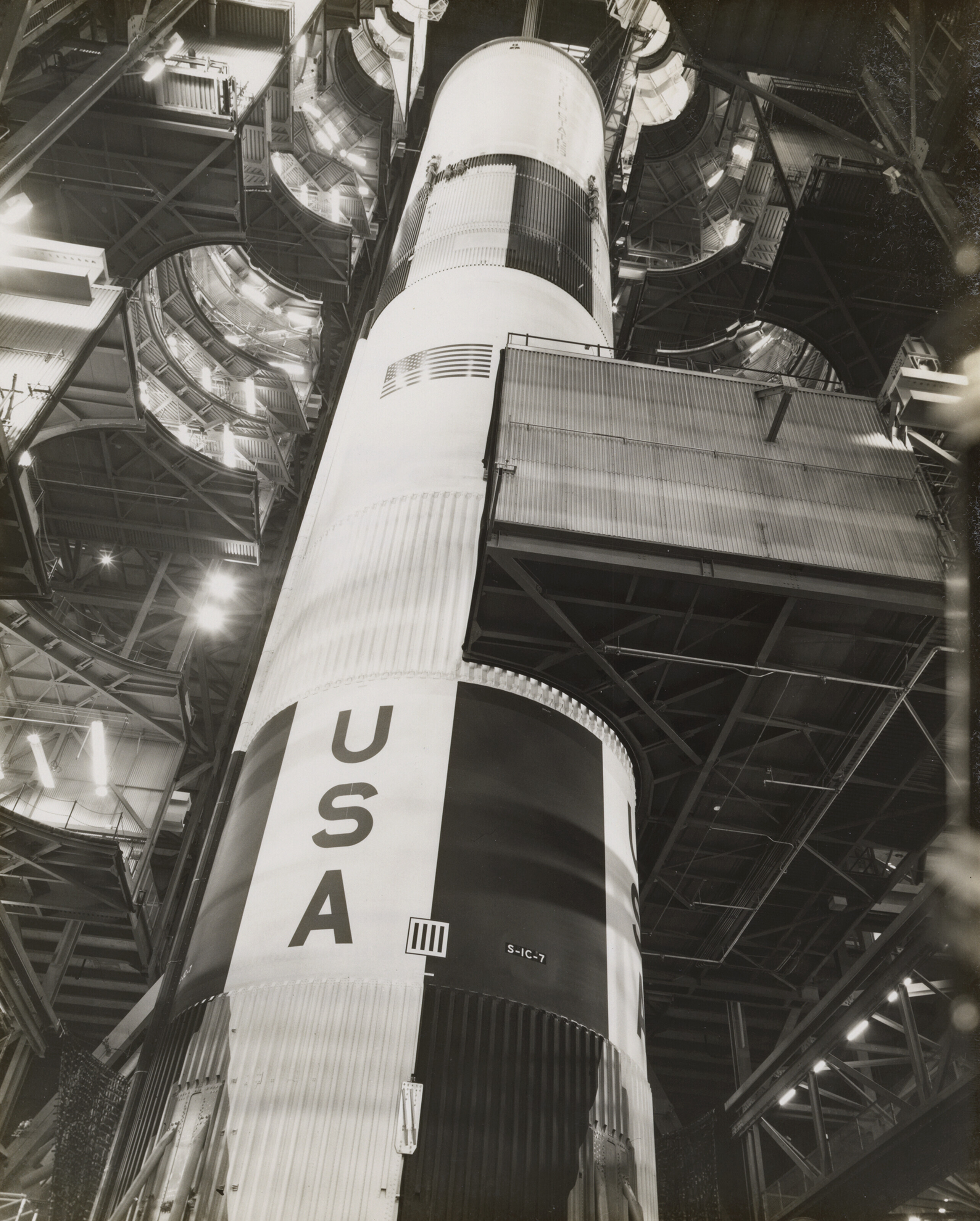 TOP-TO-BOTTOM VIEW OF THE FIRST TWO STAGES OF APOLLO 12 SATURN V, MAY ...