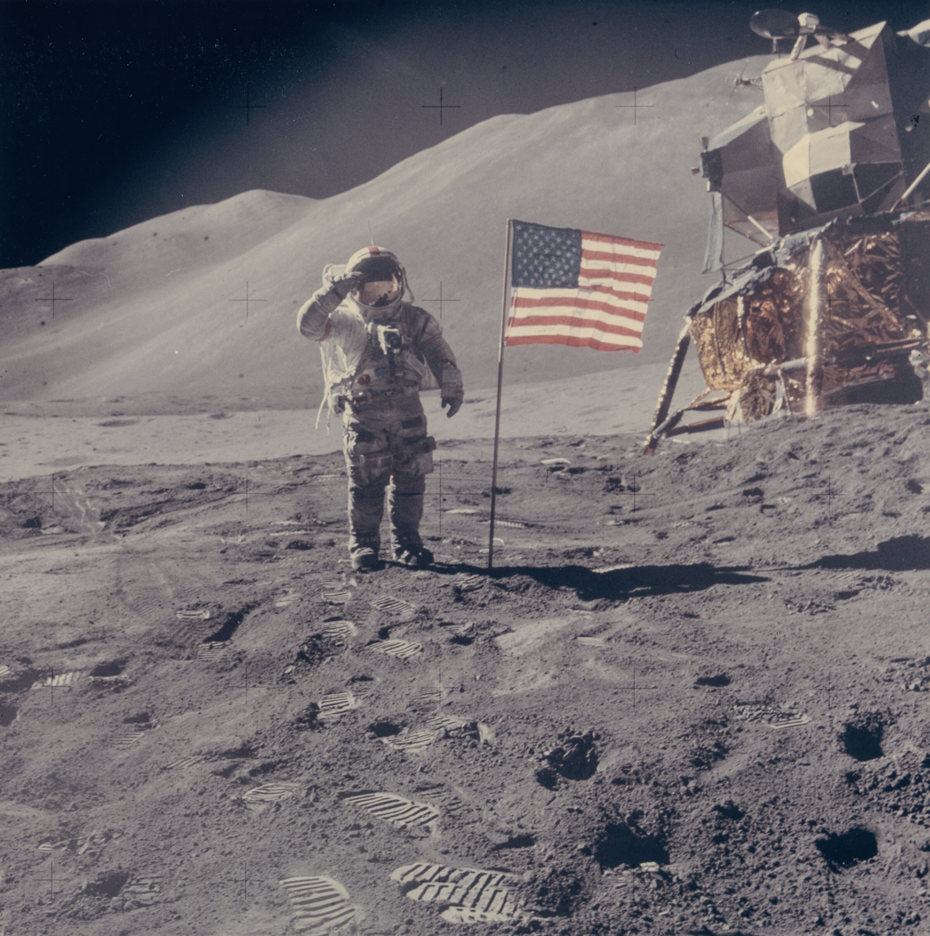 DAVID SCOTT SALUTING THE AMERICAN FLAG, JULY 26-AUGUST 7, 1971, JAMES ...