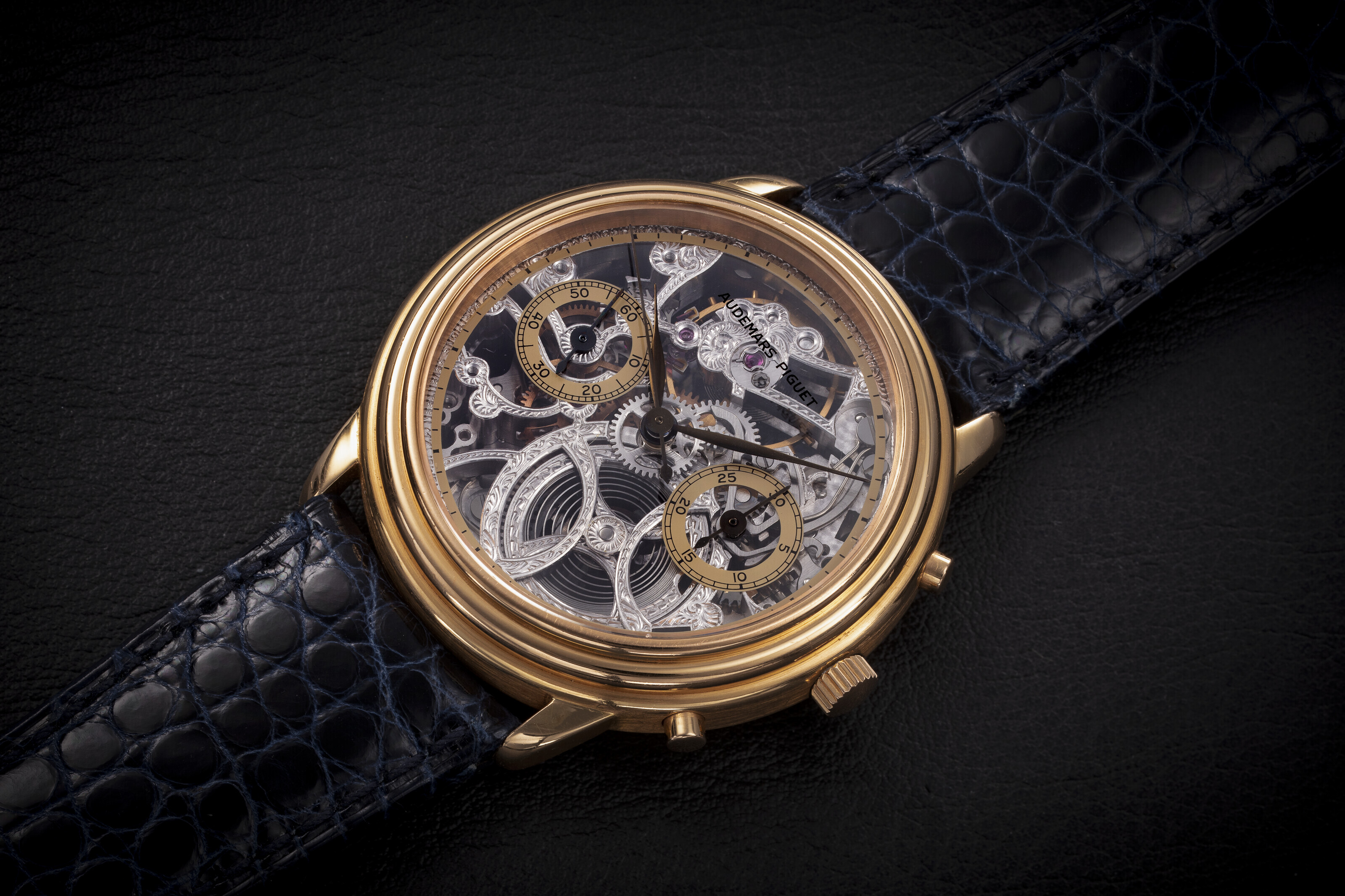 AUDEMARS PIGUET, SKELETONISED AUTOMATIC YELLOW GOLD WRISTWATCH, CASE ...