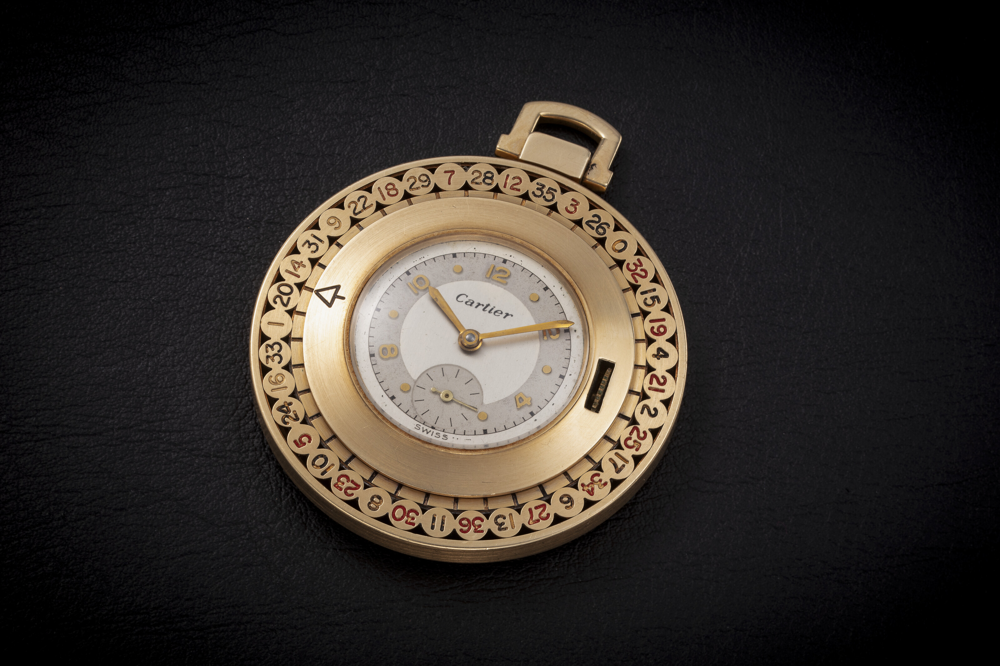CARTIER, AN INTERESTING AND NOVEL GOLD POCKET WATCH WITH ROULETTE WHEEL ...