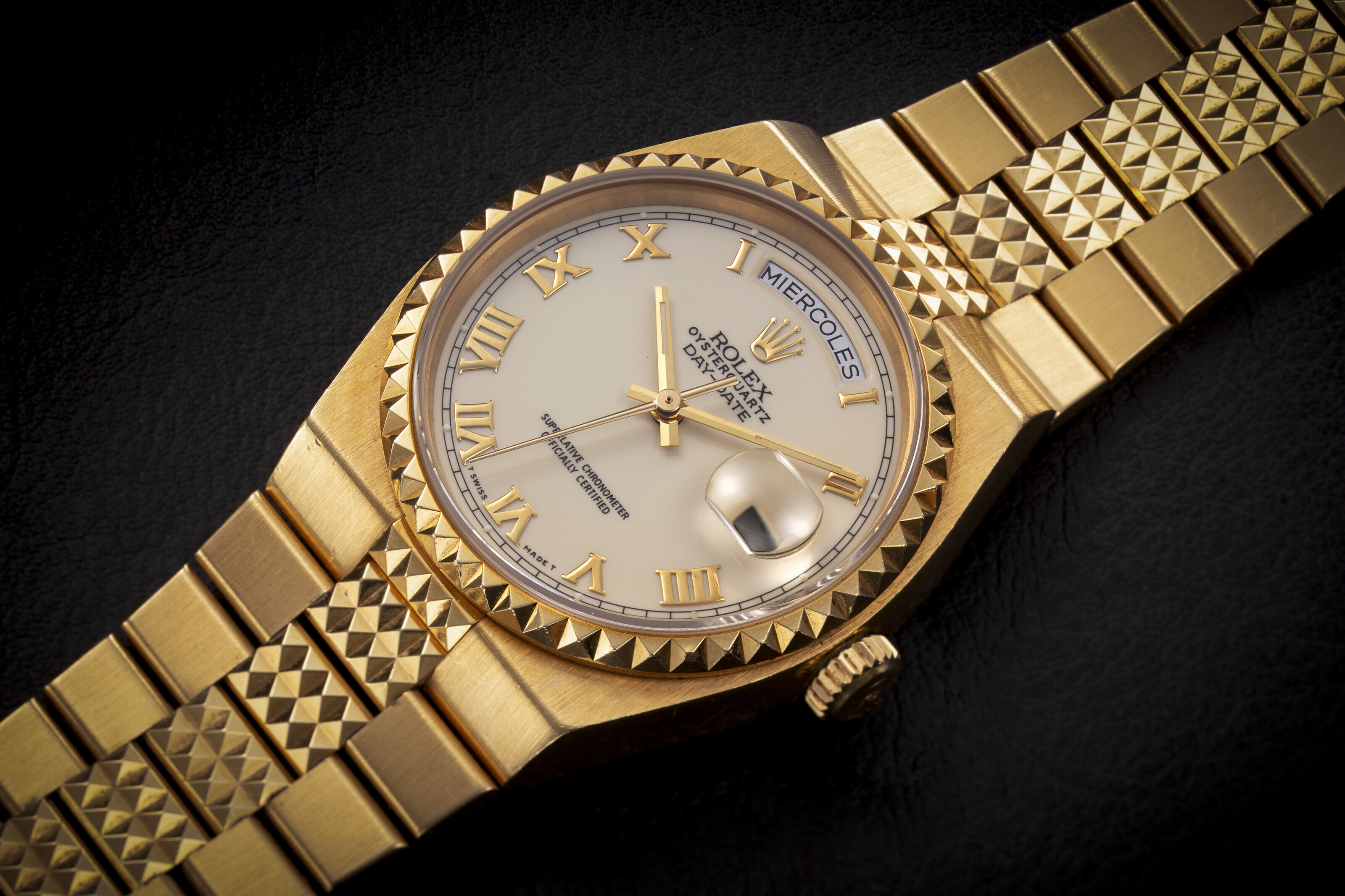 ROLEX, OYSTERQUARTZ DAY-DATE REF. 19028 ‘PYRAMID’, A GOLD WRISTWATCH ...