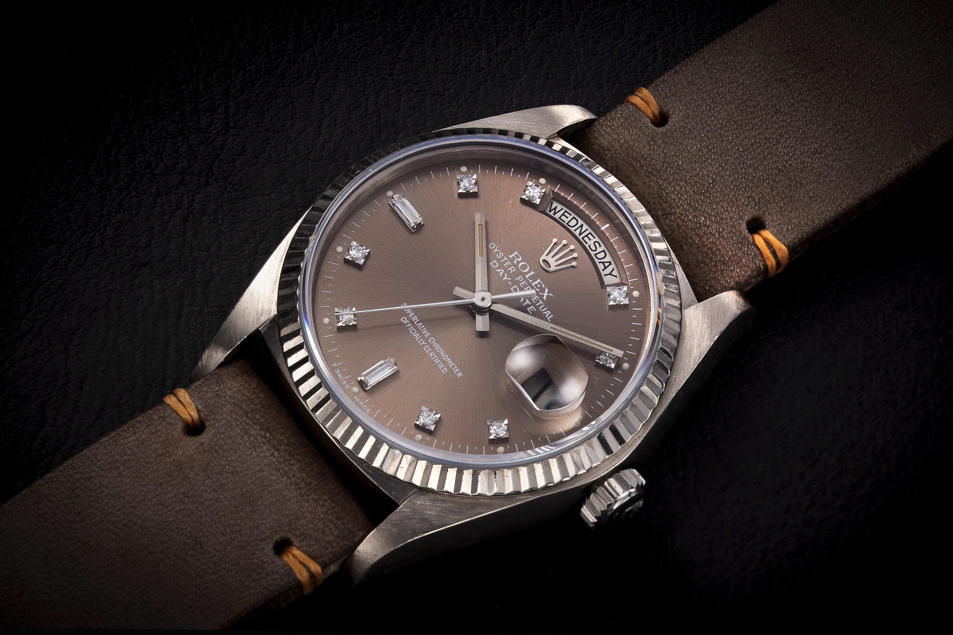 ROLEX, DAY-DATE REF. 18039, A GOLD AND DIAMOND-SET AUTOMATIC WRISTWATCH ...