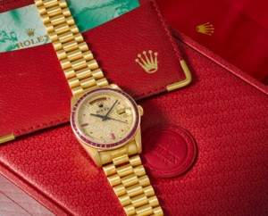 ROLEX. AN EXTREMELY RARE AND HIGHLY ATTRACTIVE 18K GOLD, DIAMOND AND ...
