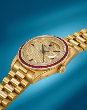 ROLEX. AN EXTREMELY RARE AND HIGHLY ATTRACTIVE 18K GOLD, DIAMOND AND ...