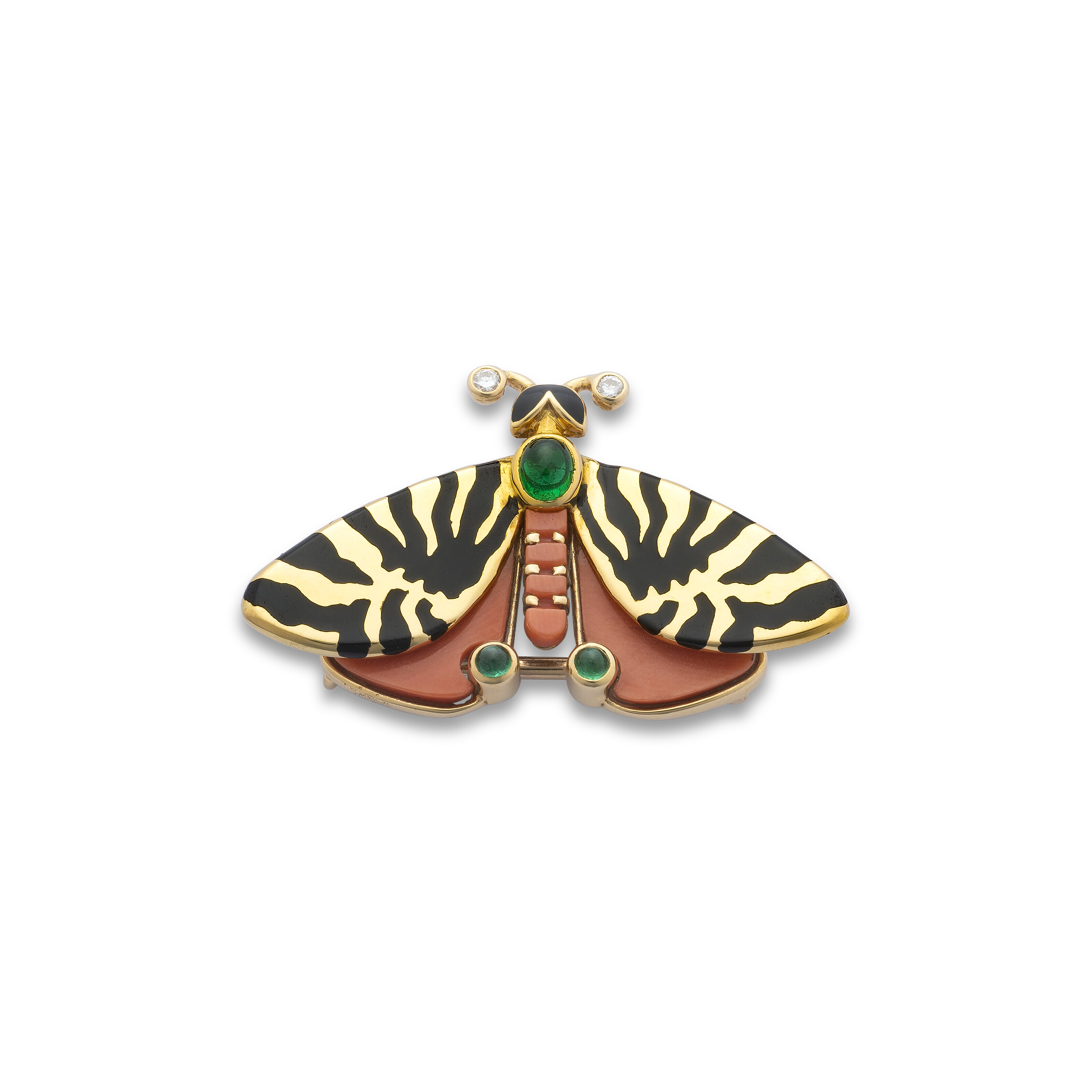 CARTIER CORAL, EMERALD, DIAMOND AND ENAMEL BUTTERFLY BROOCH, | Christie’s