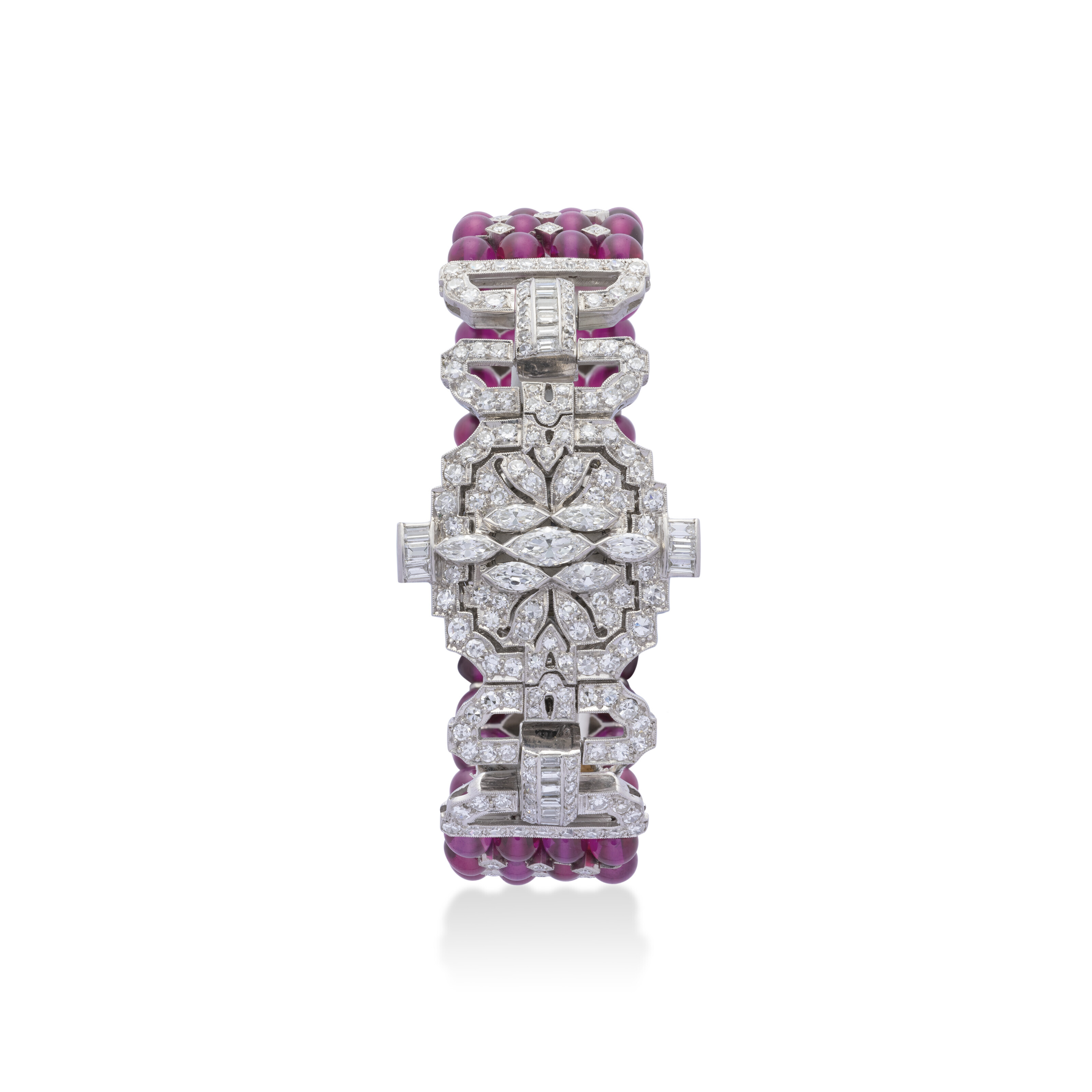 NO RESERVE | ART DECO SYNTHETIC RUBY AND DIAMOND BRACELET-WATCH ...
