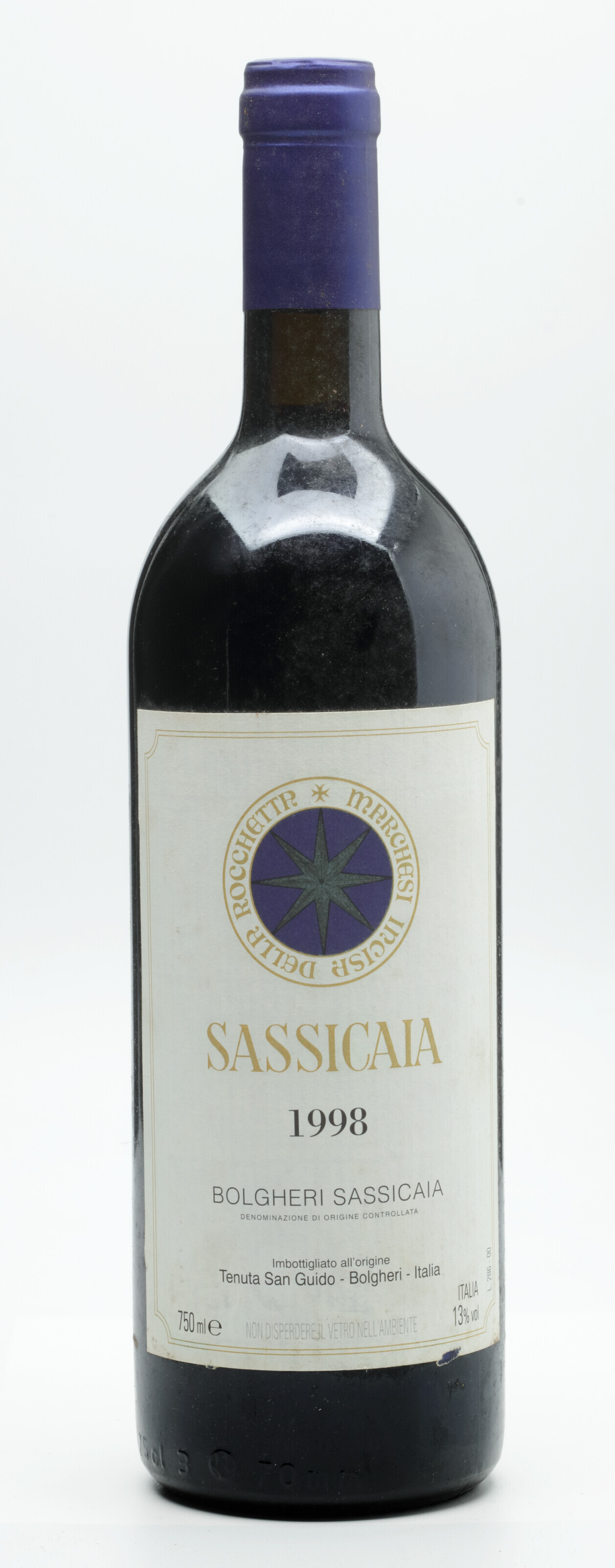 Sassicaia 1998, TuscanyBin-soiled labels. Three slightly damaged labels ...