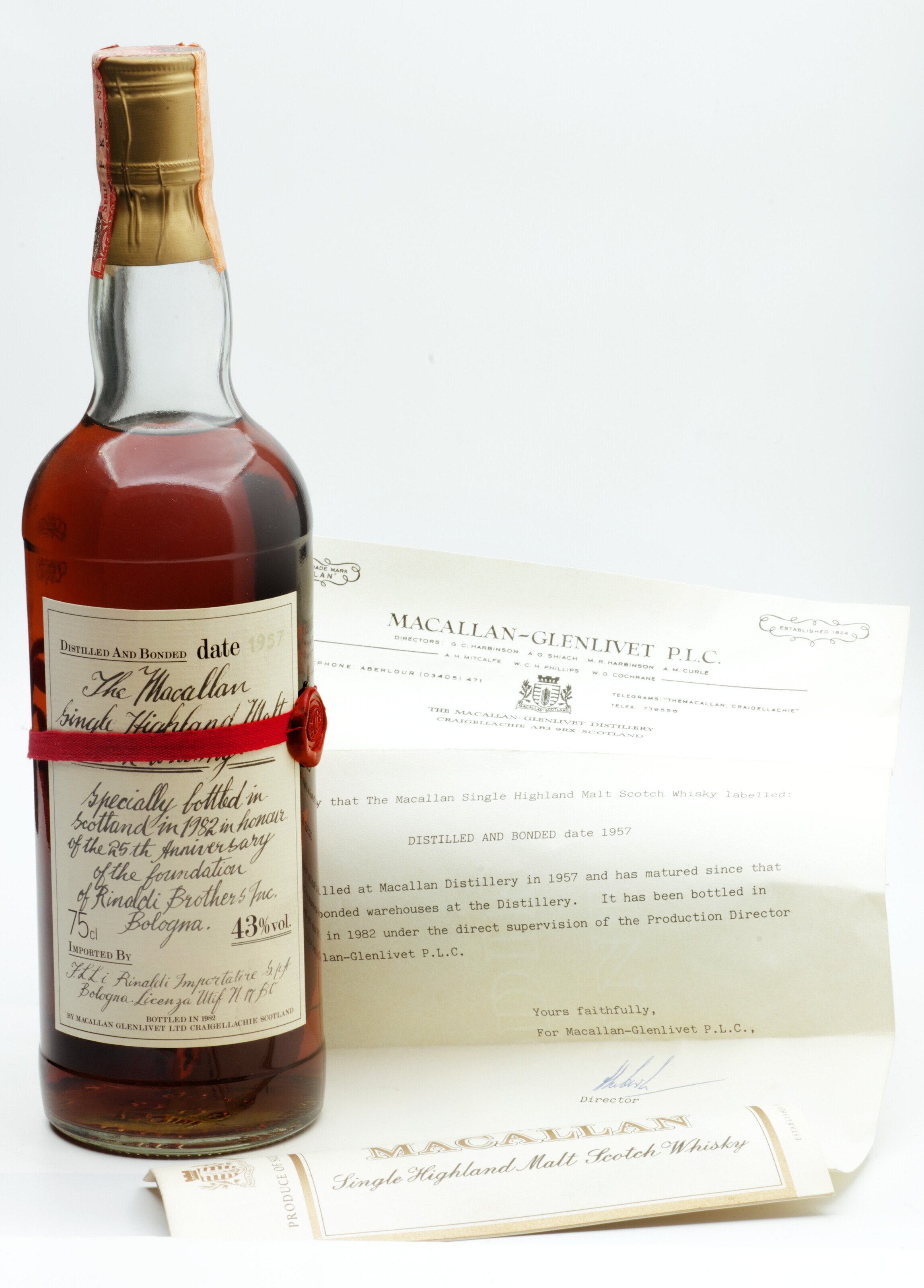 Macallan Red Ribbon 1957, WhiskyBottled in 1982. Includes certificate ...