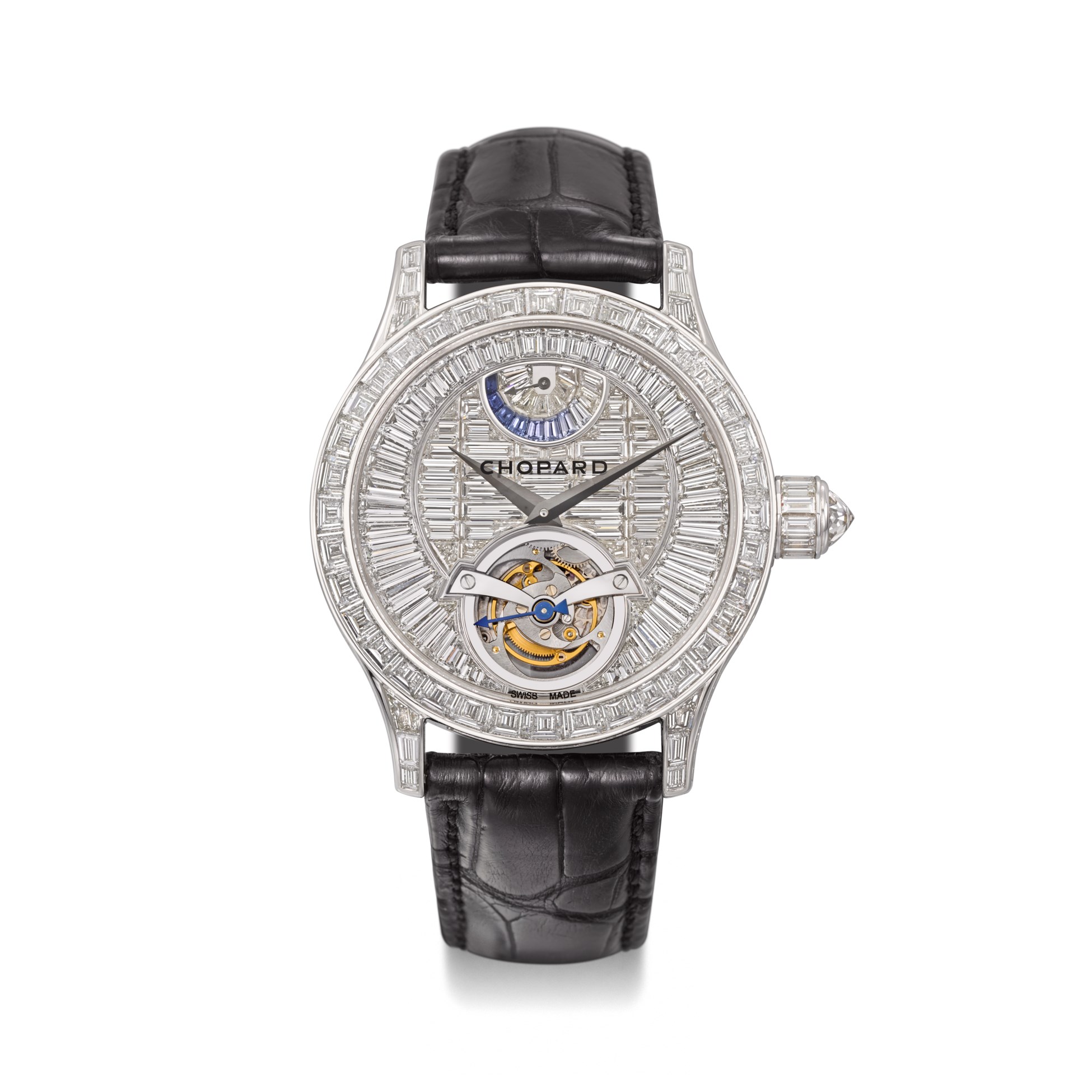 CHOPARD. A MAGNIFICENT AND VERY RARE PLATINUM, DIAMOND AND SAPPHIRE-SET ...
