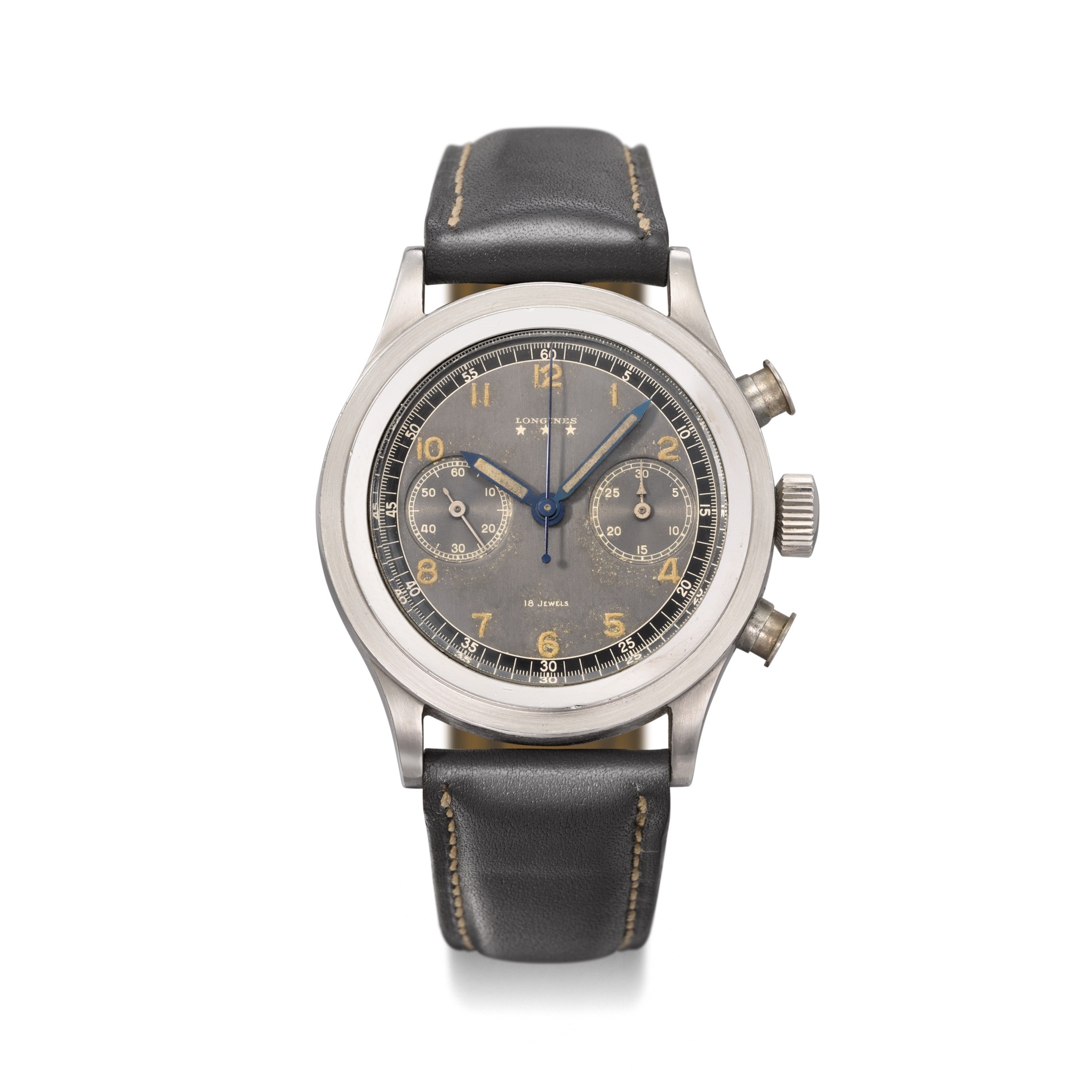 LONGINES. A VERY RARE AND LARGE STAINLESS STEEL ‘STAYBRITE’ NON ...