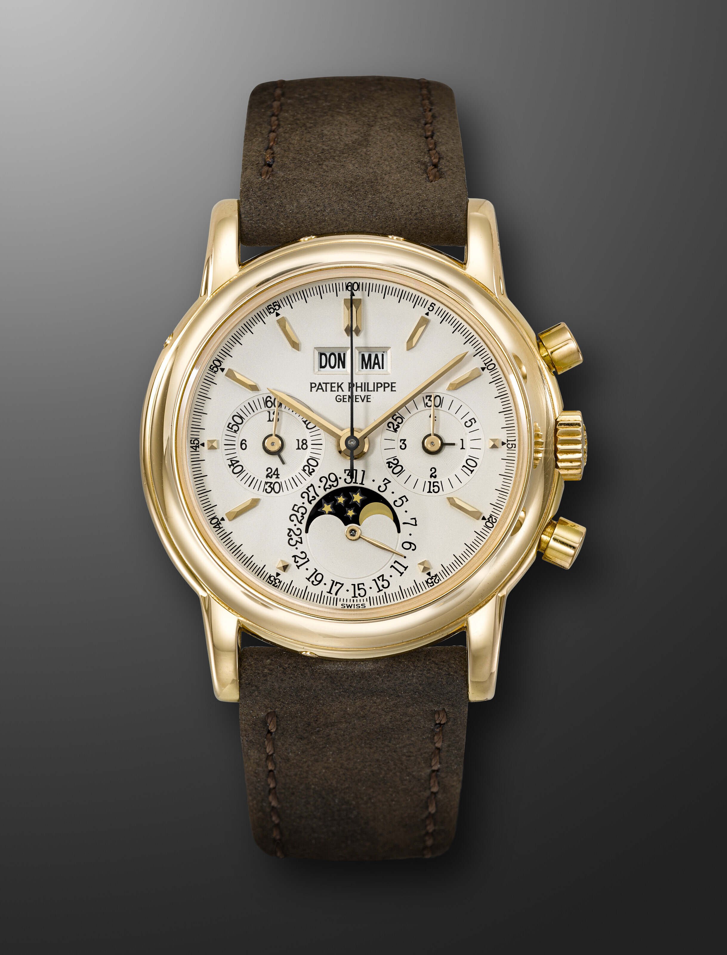 PATEK PHILIPPE, PINK GOLD PERPETUAL CALENDAR CHRONOGRAPH AND MOON ...