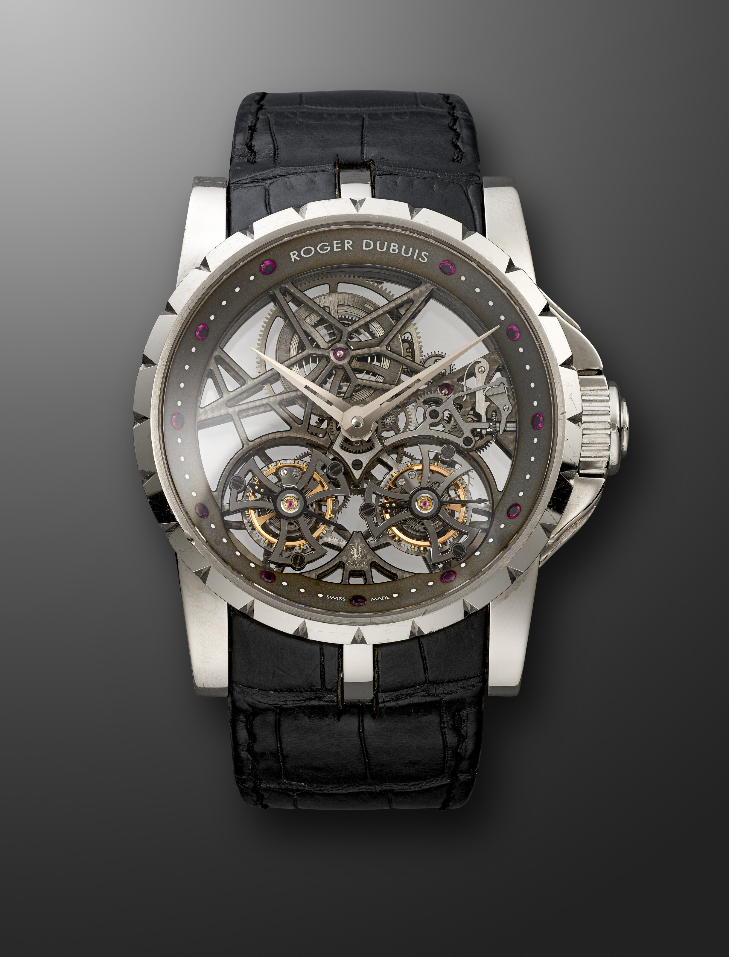 ROGER DUBUIS, LIMITED EDITION WHITE GOLD SKELETONIZED DOUBLE TOURBILLON ...