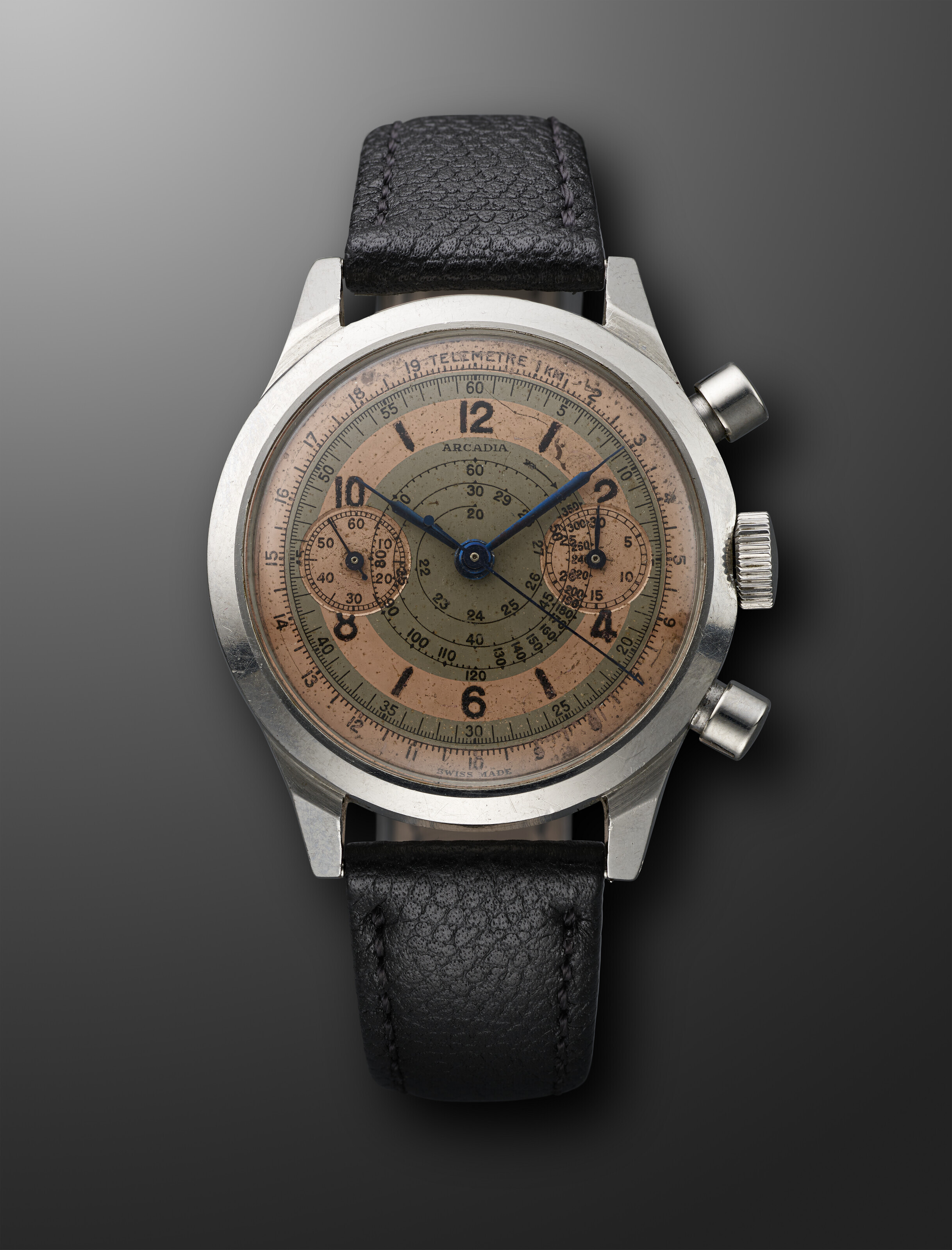 ARCADIA, STAINLESS STEEL CHRONOGRAPH WITH TWO-TONE SECTOR DIAL ...