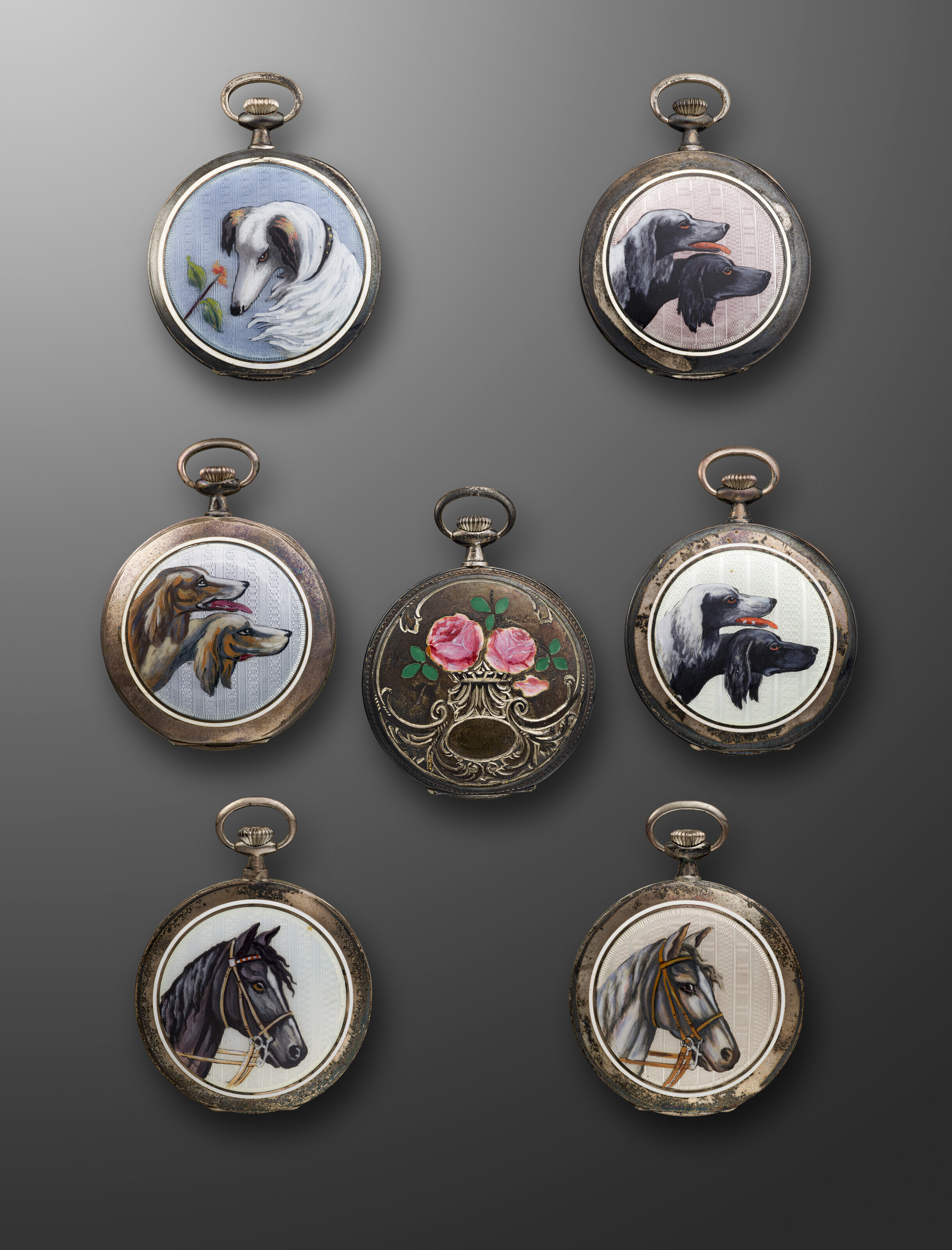 A GROUP OF SEVEN SILVER AND ENAMEL POCKET WATCHES, | Christie’s