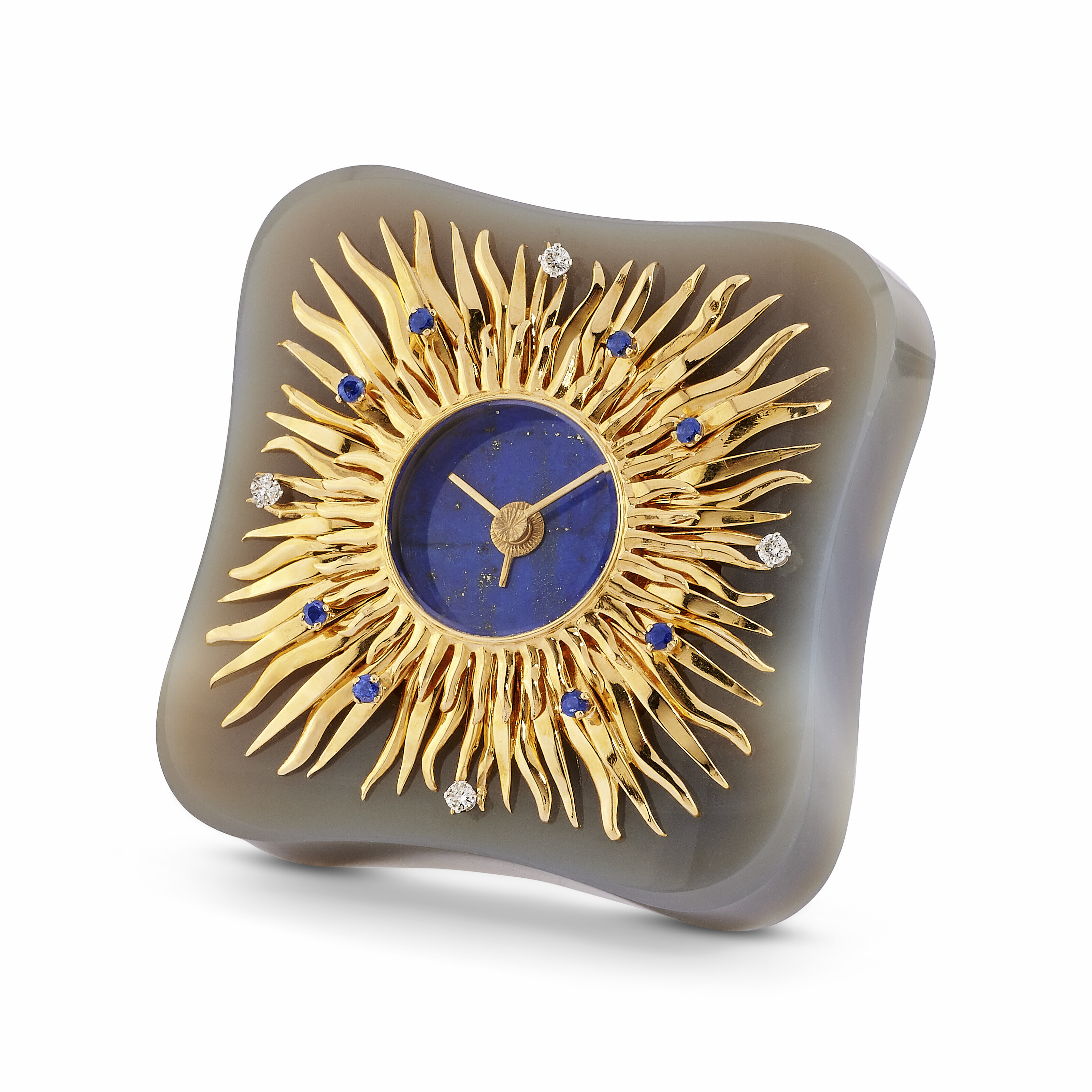 NO RESERVE | AGATE, LAPIS LAZULI, SAPPHIRE AND DIAMOND CLOCK, | Christie’s