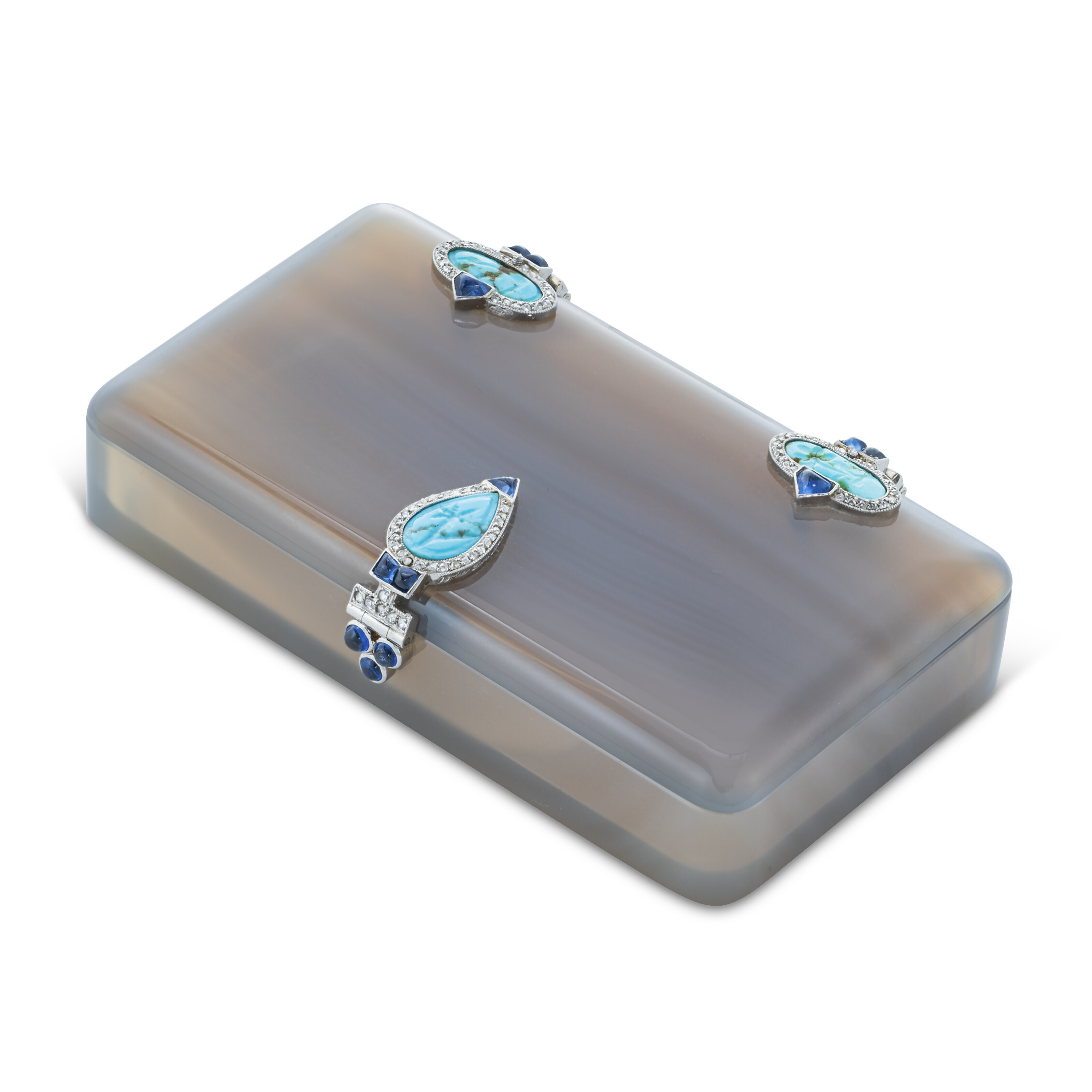 CARTIER ART DECO AGATE, DIAMOND, TURQUOISE AND SAPPHIRE CIGARETTE CASE ...