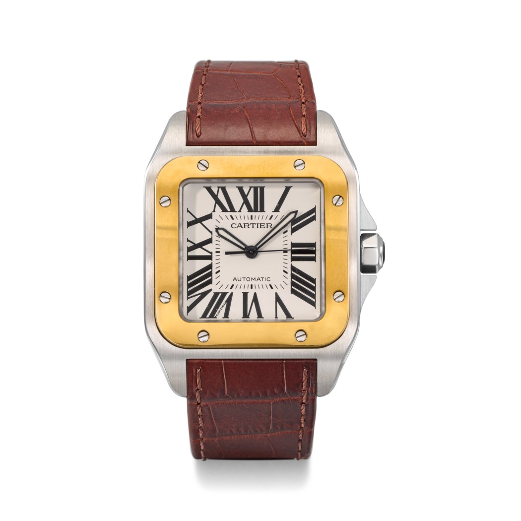 CARTIER. A STAINLESS STEEL AND 18K GOLD AUTOMATIC WRISTWATCH WITH SWEEP ...