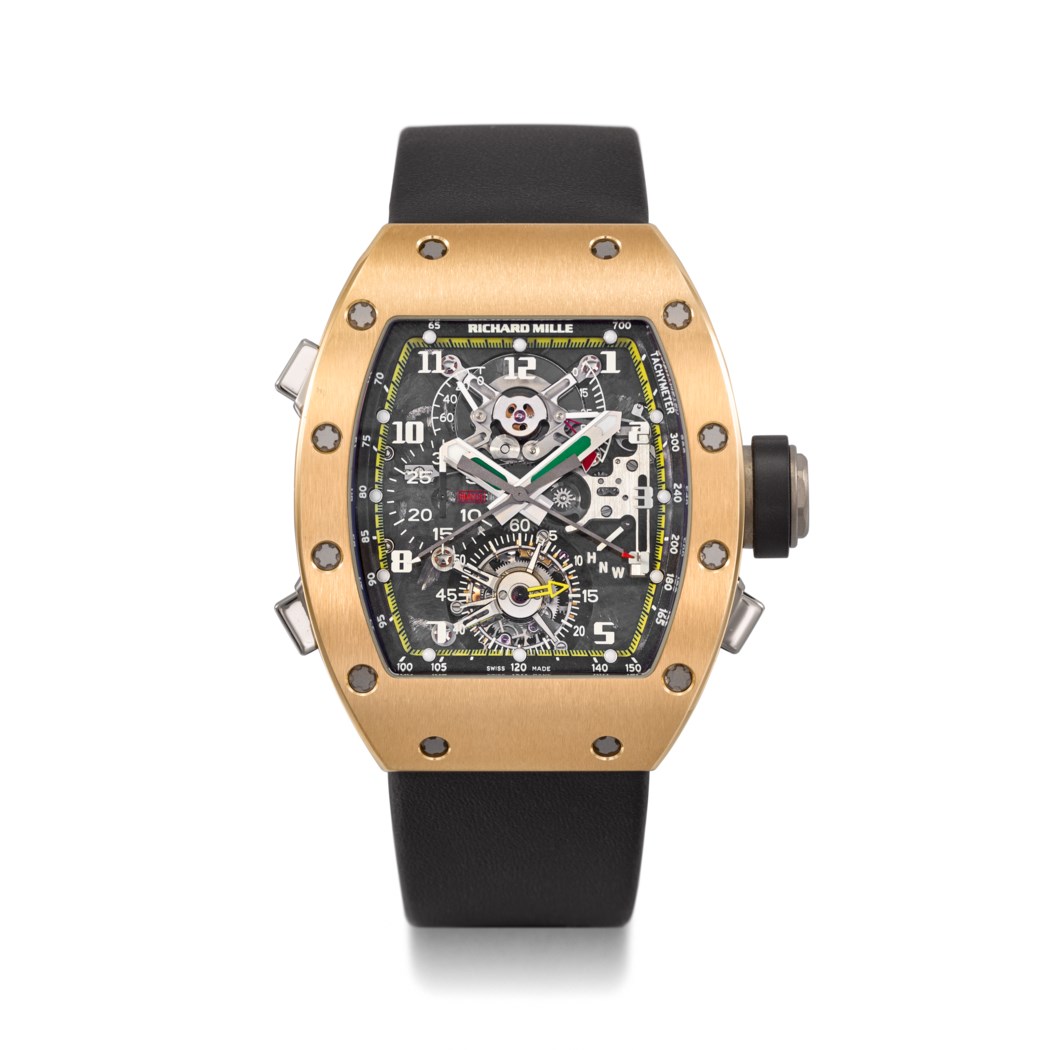 RICHARD MILLE. A UNIQUE 18K PINK GOLD TOURBILLON SPLIT SECONDS ...