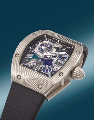 RICHARD MILLE. A UNIQUE 18K WHITE GOLD SKELETONIZED TOURBILLON ...