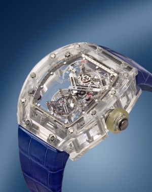 RICHARD MILLE. AN EXTRAORDINARY AND EXTREMELY RARE TRANSPARENT SAPPHIRE ...