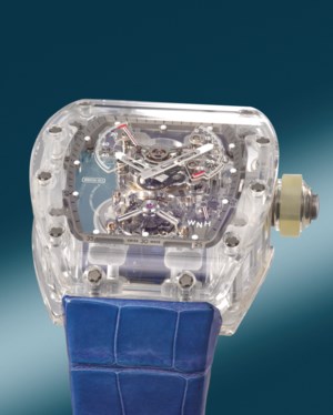 RICHARD MILLE. AN EXTRAORDINARY AND EXTREMELY RARE TRANSPARENT SAPPHIRE ...