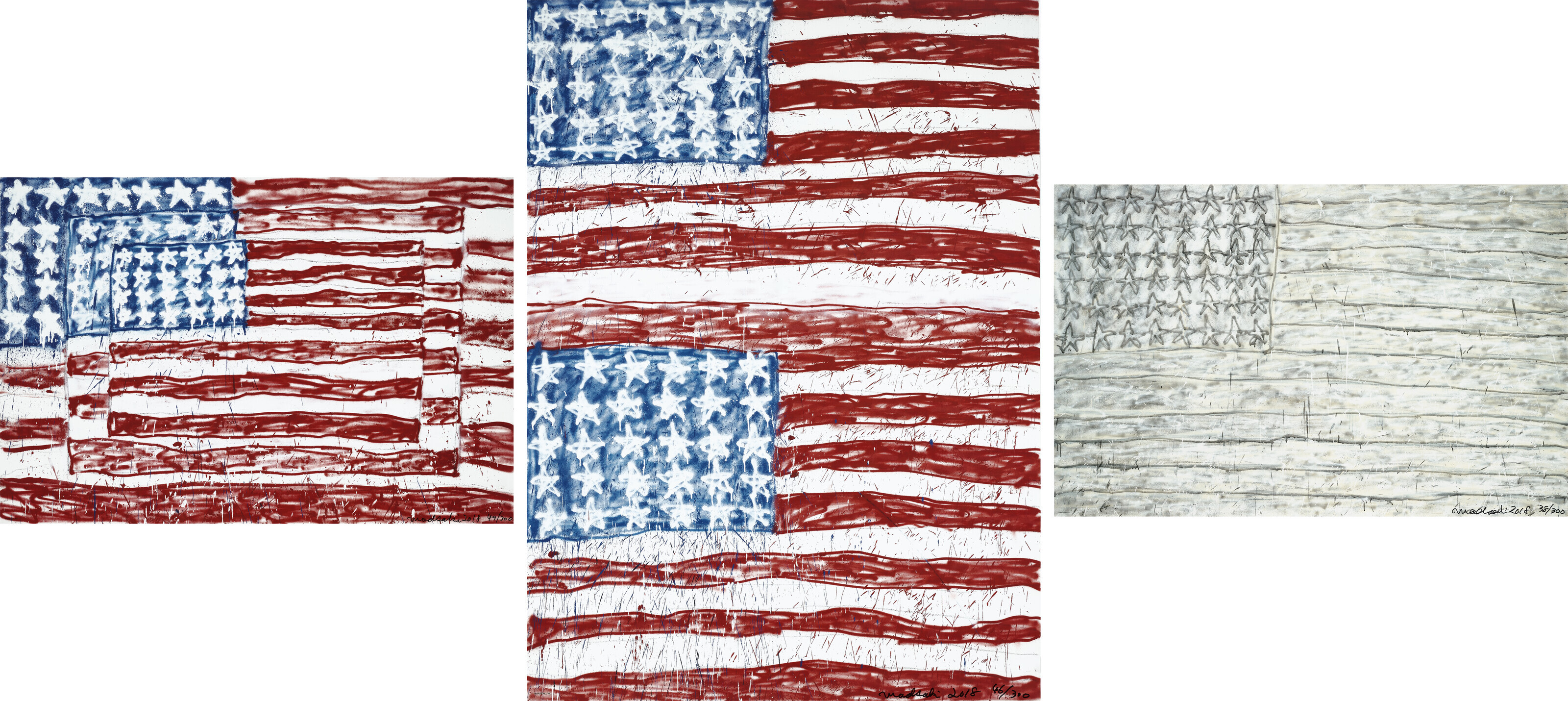 MADSAKI (B. 1974), Three Flags 3P; Two flags 2P; & White flag 2P (Set ...