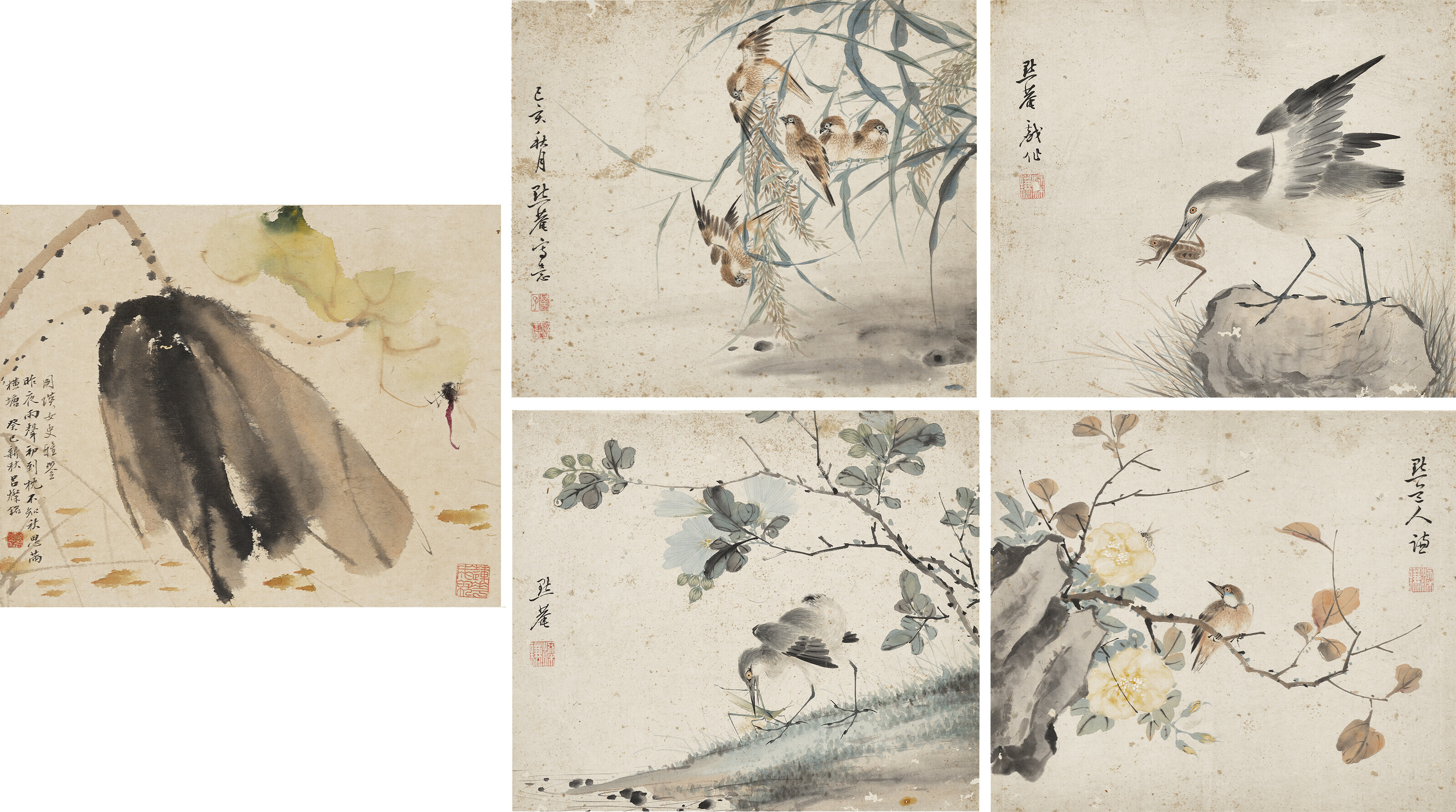 LIANG QIAN (UNKNOWN ARTIST) / LÜ CANMING (1892-1963), Flowers, Birds ...