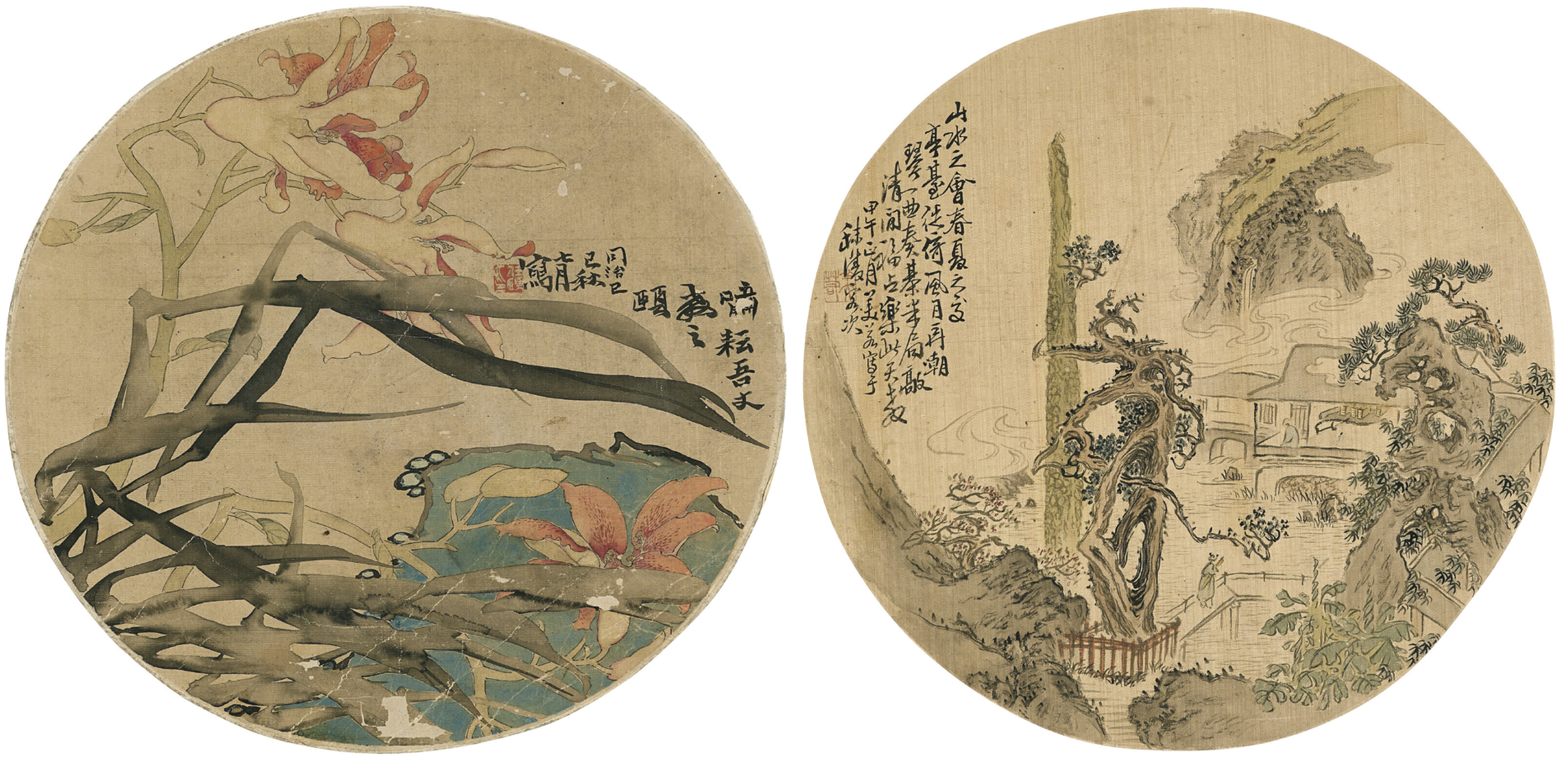 REN YI (REN BONIAN) (1840-1895) / XU JIALI (1854-?), Orchid / Mountain ...