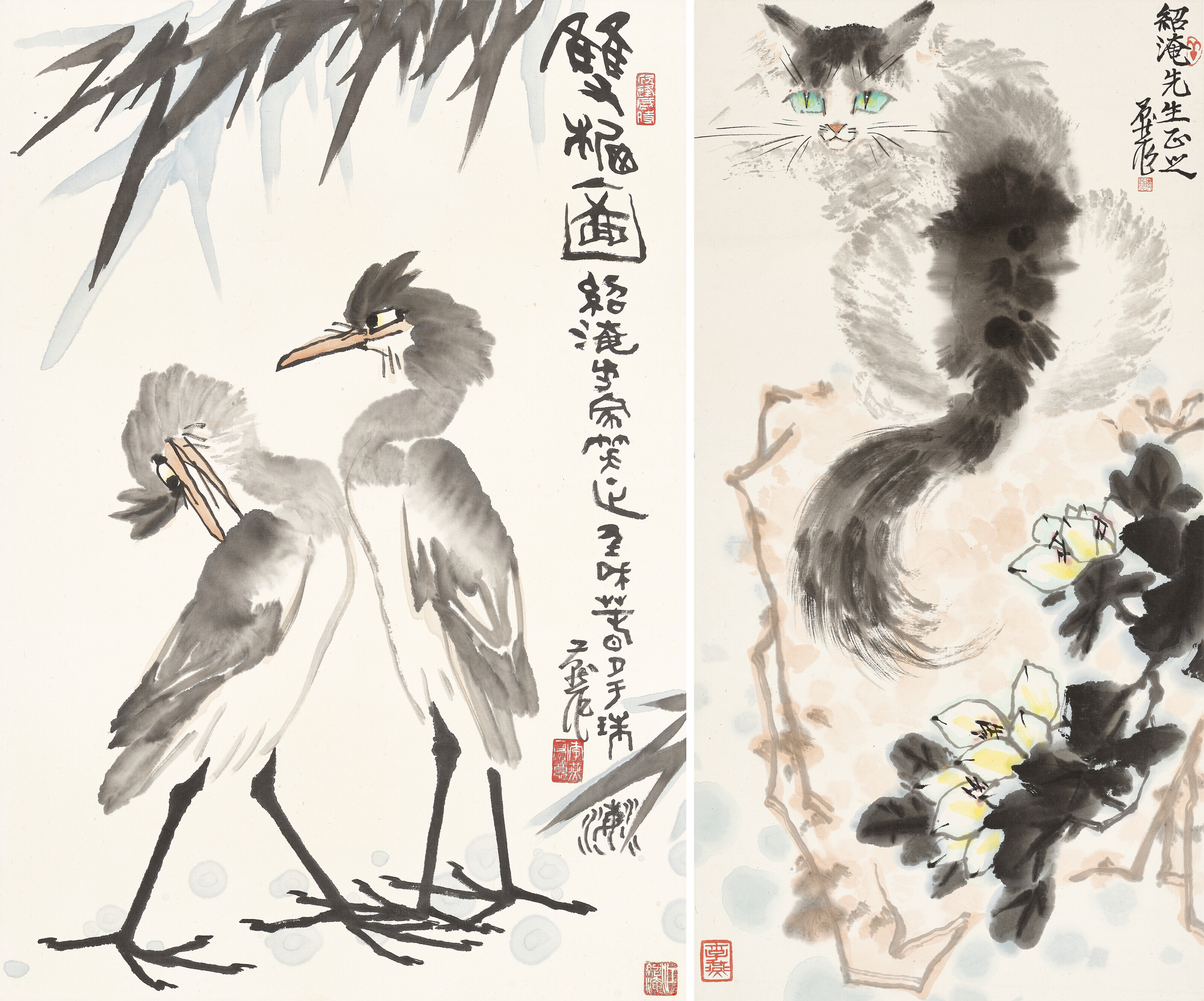 LI YAN (B. 1943), Two Birds / Cat and Rock | Christie’s