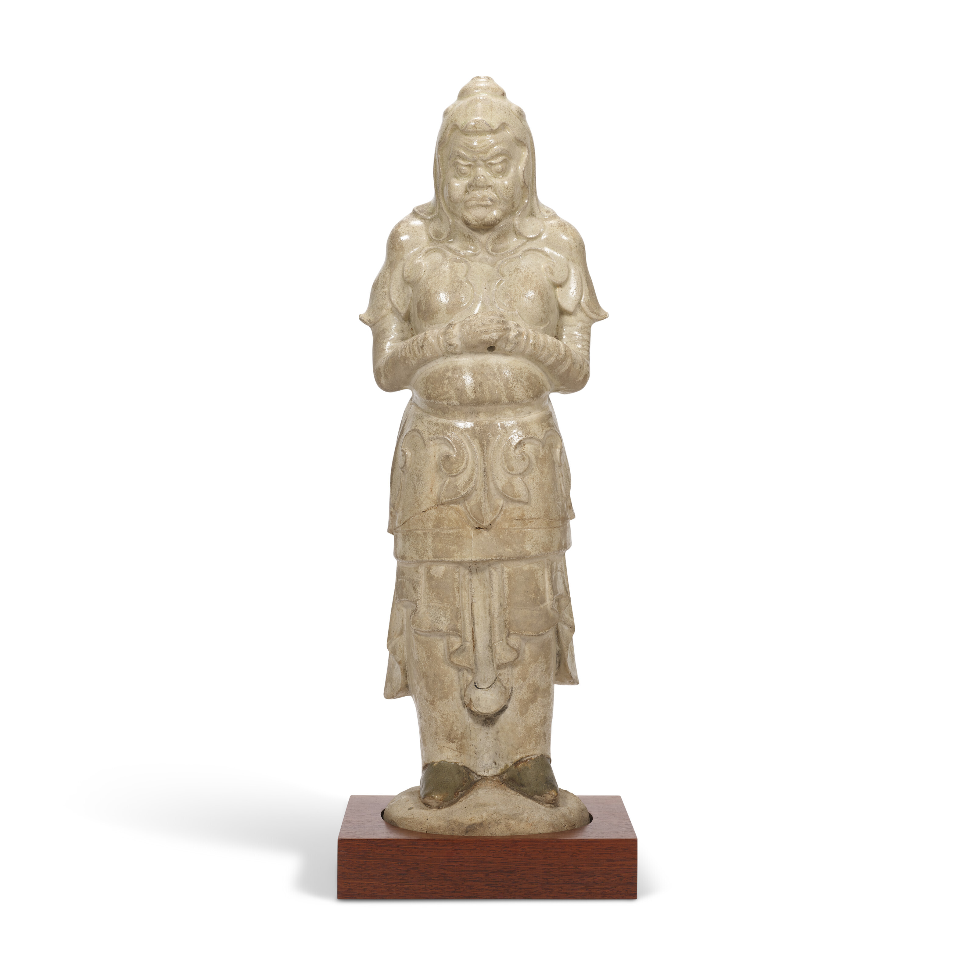 A STRAW-GLAZED POTTERY FIGURE OF A WARRIOR, TANG DYNASTY (AD 618-907 ...