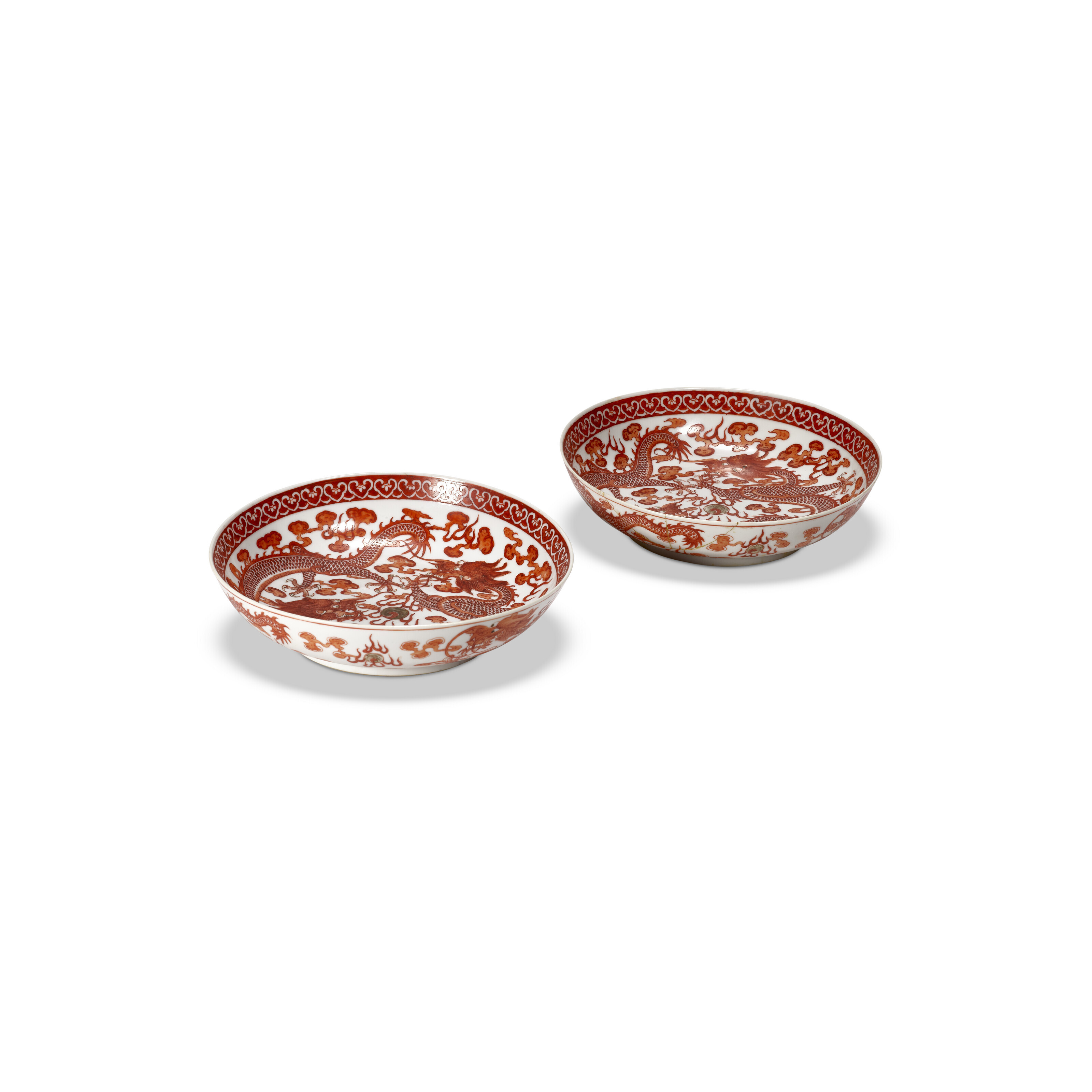 A PAIR OF IRON-RED AND GILT-DECORATED ‘DRAGON’ DISHES, GUANGXU SIX ...