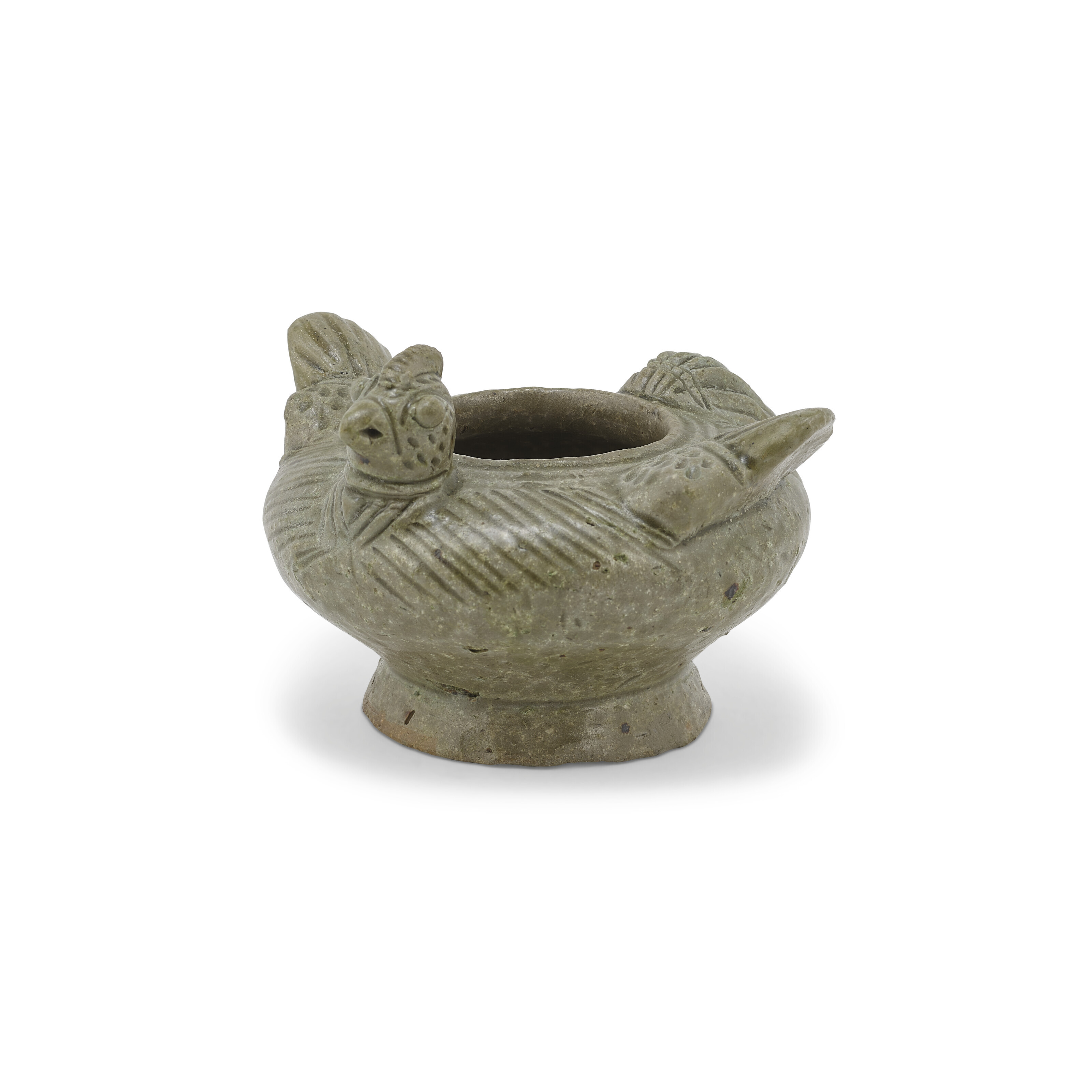 A GREEN-GLAZED BIRD-FORM WASHER, JIN DYNASTY (AD 265- 420) OR LATER ...