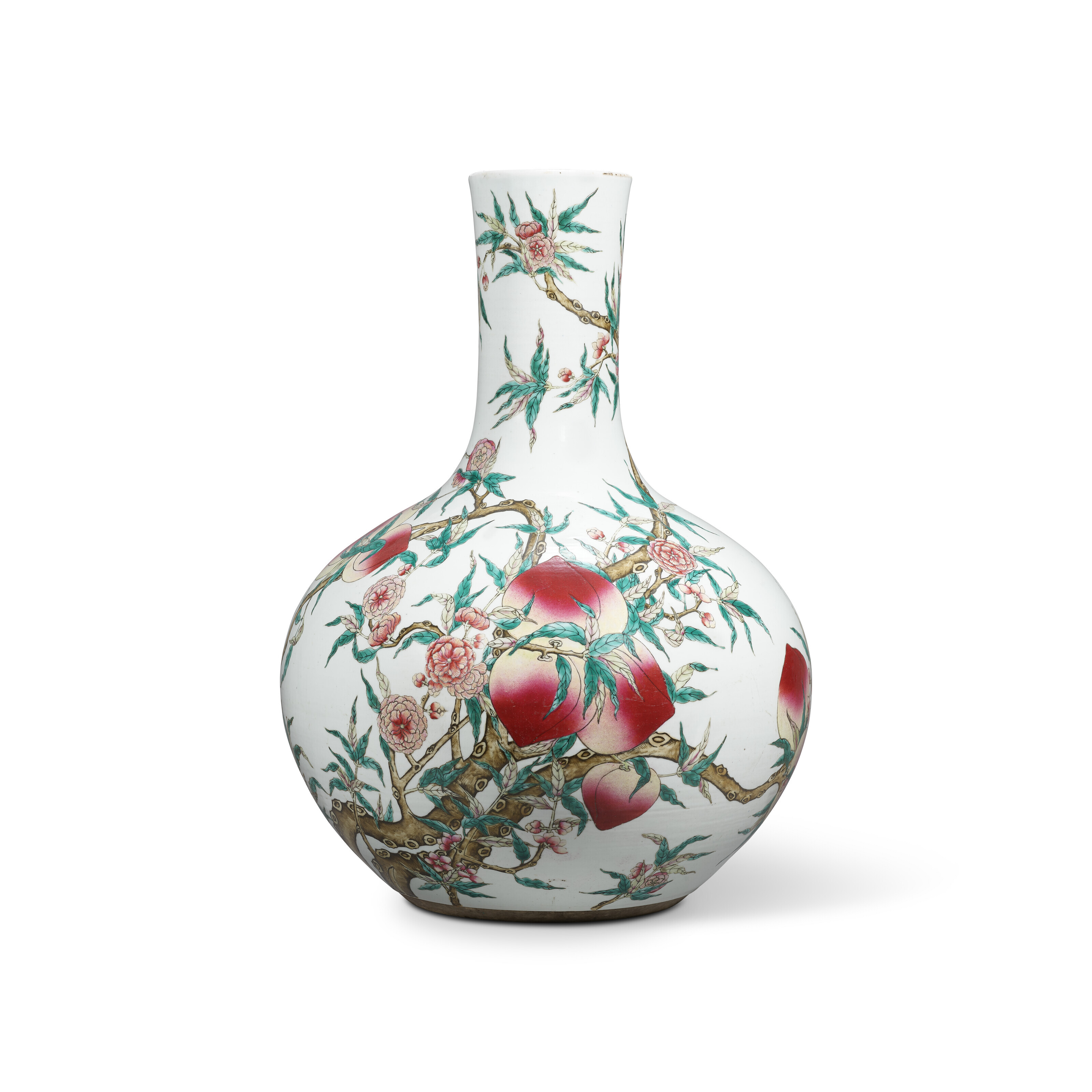 A LARGE FAMILLE ROSE ‘NINE PEACHES’ VASE, TIANQIUPING, GUANGXU PERIOD ...