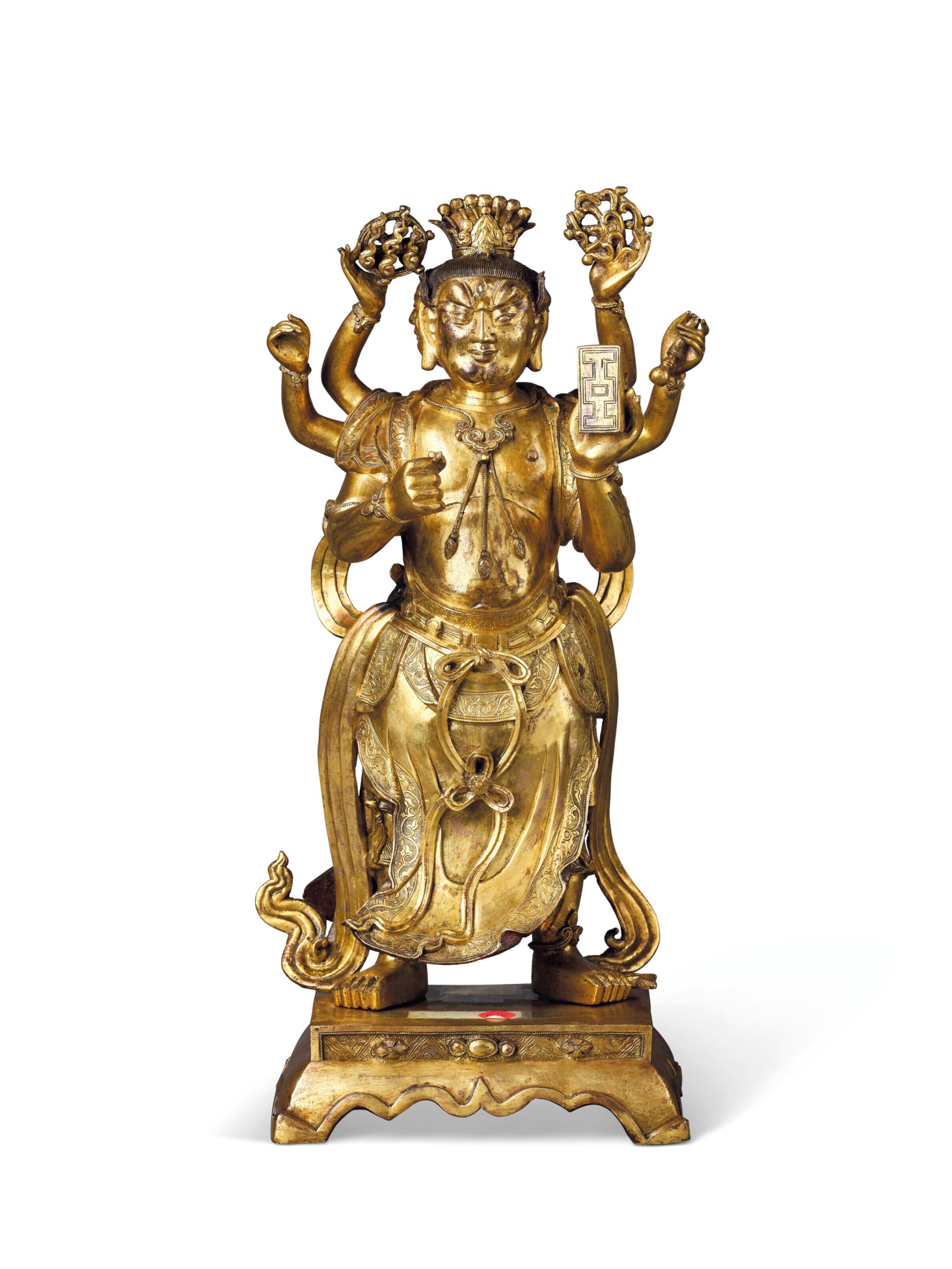 A RARE LARGE GILT-BRONZE FIGURE OF TIANYOU YUANSHUAI, MING DYNASTY ...